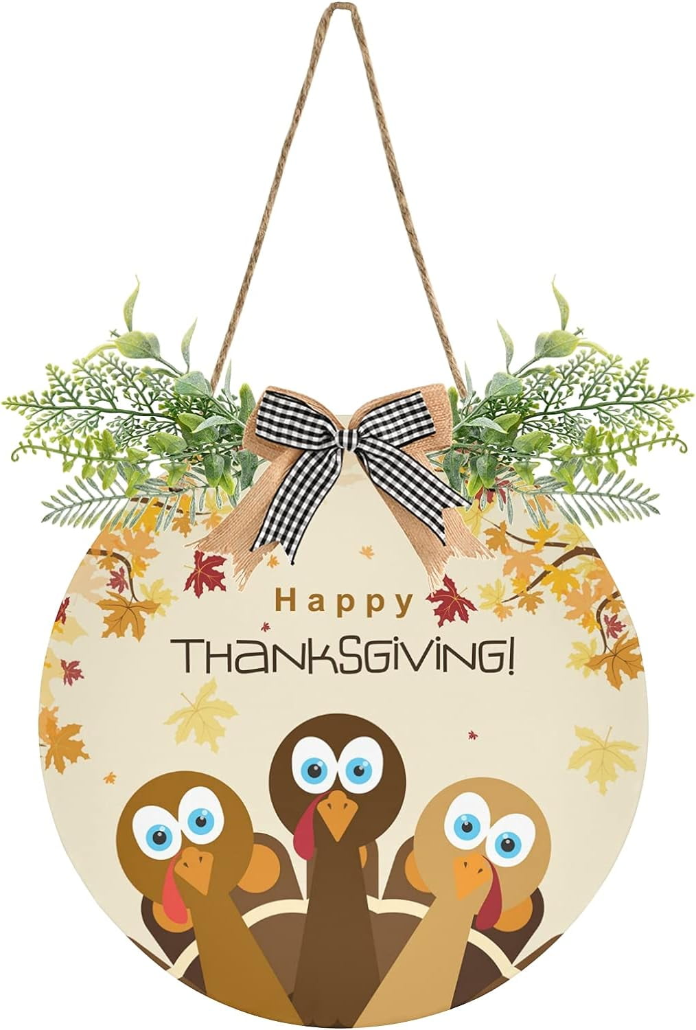 SKYSONIC Thanksgiving Turkey Welcome Sign Front Door Decoration Round ...