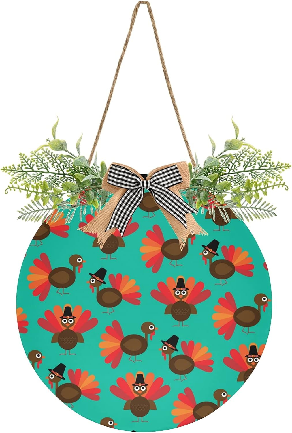 SKYSONIC Thanksgiving Turkey Welcome Sign Front Door Decoration Round ...