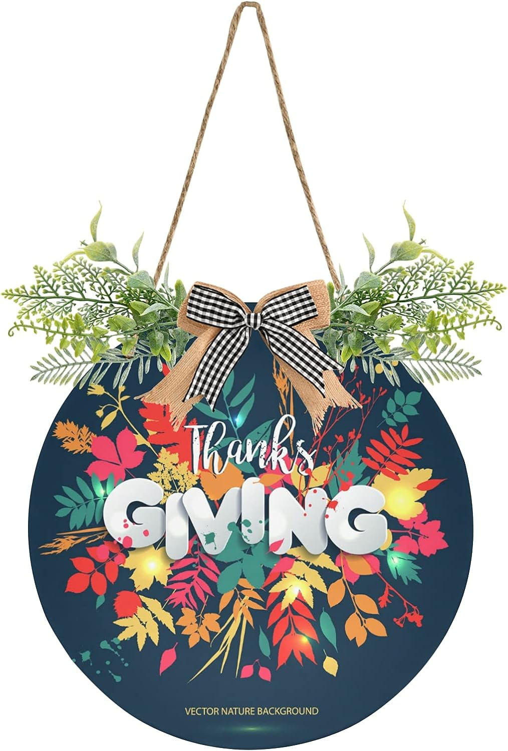 SKYSONIC Thanksgiving Welcome Sign Front Door Decoration Round Door ...