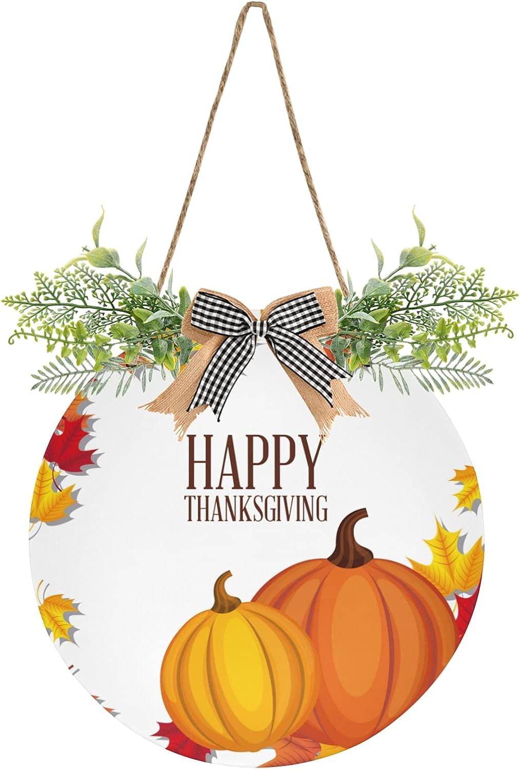 SKYSONIC Thanksgiving Welcome Sign Front Door Decoration Round Door ...
