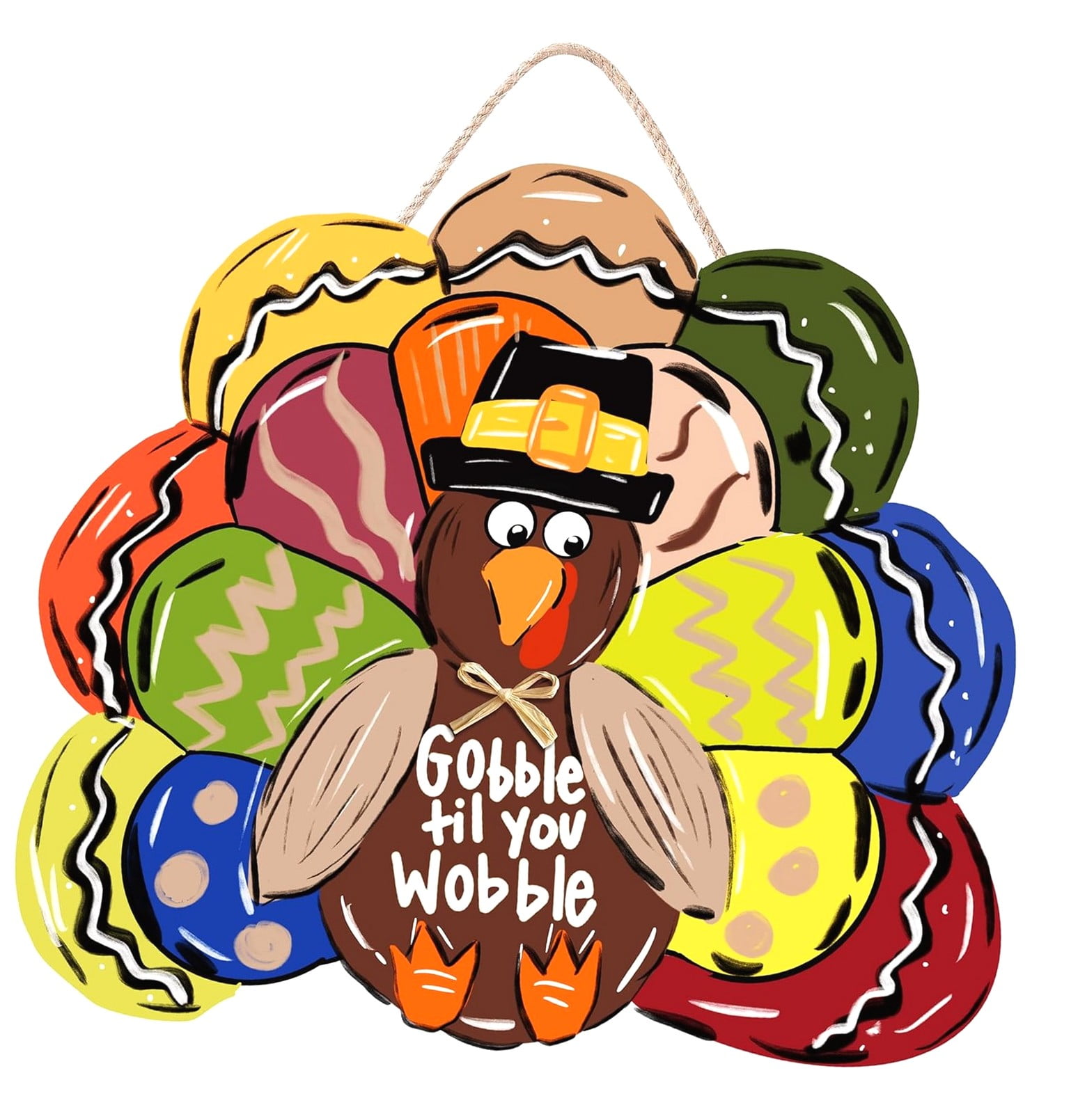SKYSONIC Thanksgiving Wreath for Door Turkey Door Hanger Gobble Gobble ...