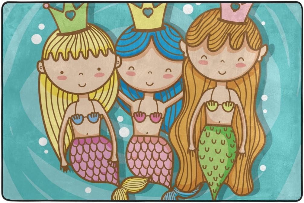 SKYSONIC Three Mermaids Art Cartoon Lightweight Carpet Mats Area Soft ...