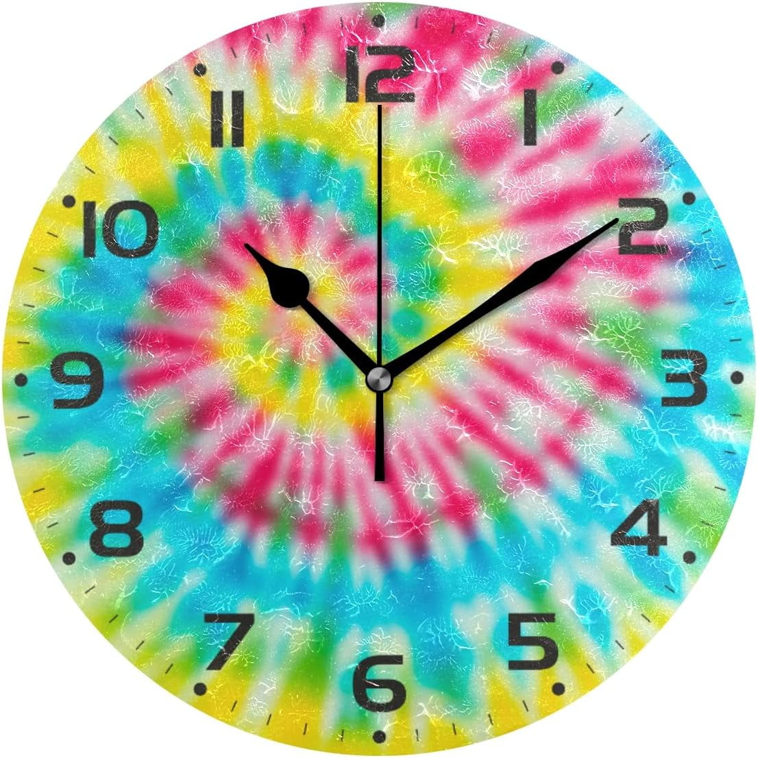 SKYSONIC Tie Dye Wall Clock 10 Inch Silent Non Ticking Round Clock Oil ...