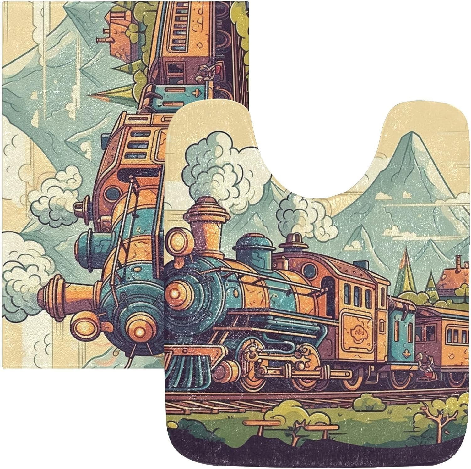 SKYSONIC Toiletry Mat Cartoon Train Painting Print, Fluffy Plush ...