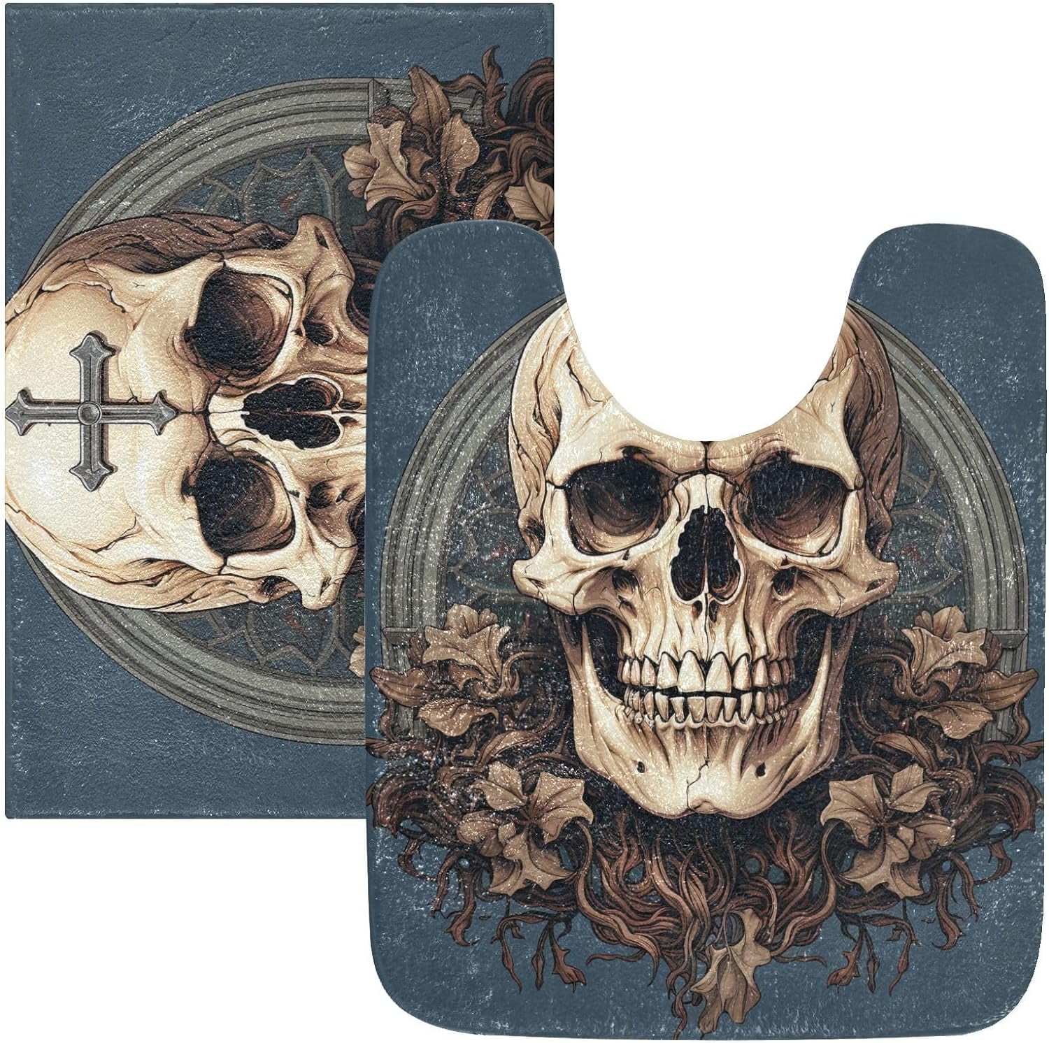 SKYSONIC Toiletry Mat Cross on Skull Print, Fluffy Plush Absorbent Bath ...
