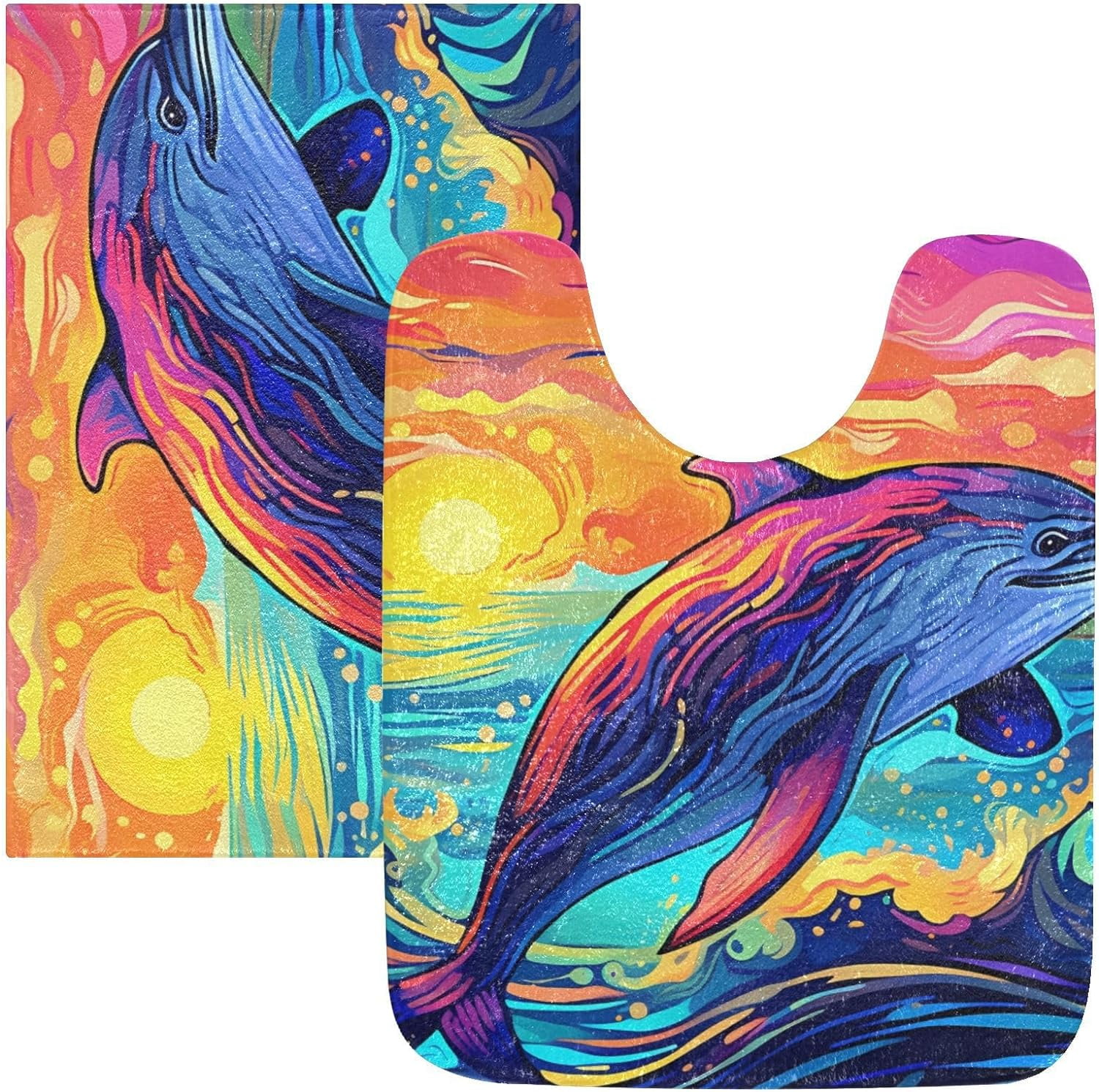 SKYSONIC Toiletry Mat Dolphin Jumping Sea Print, Fluffy Plush Absorbent ...