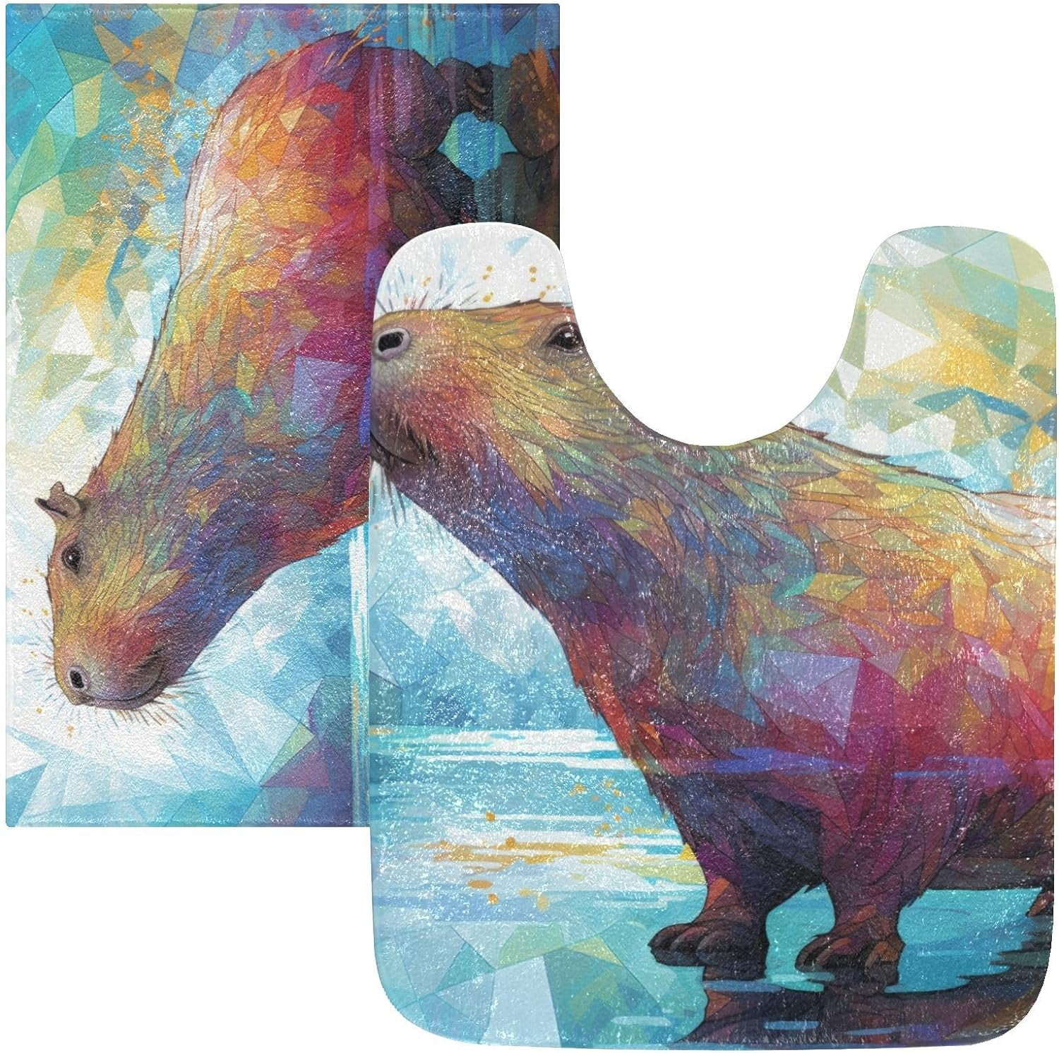 SKYSONIC Toiletry Mat Geometric Capybara Print, Fluffy Plush Absorbent ...