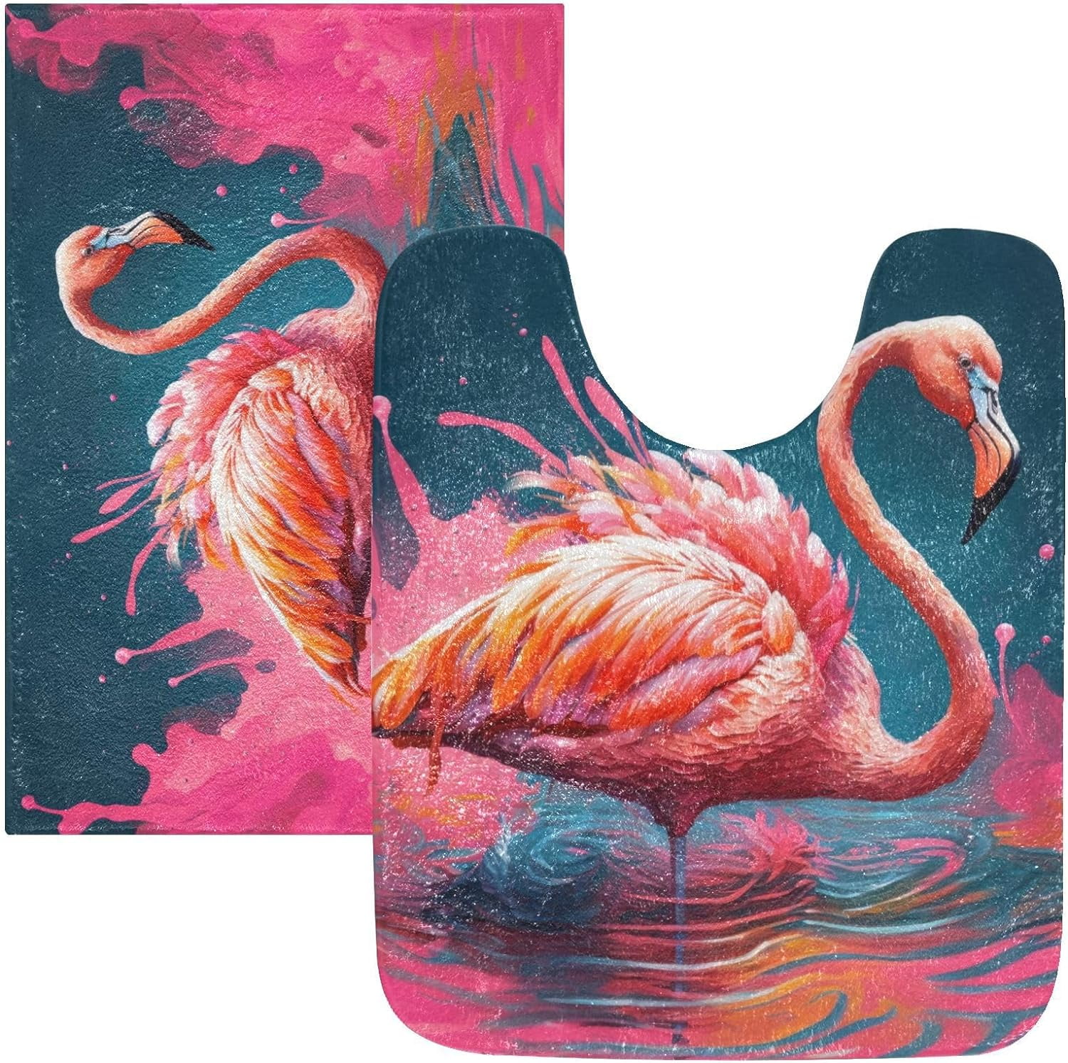 SKYSONIC Toiletry Mat Pink Flamingo in Lake Print, Fluffy Plush ...
