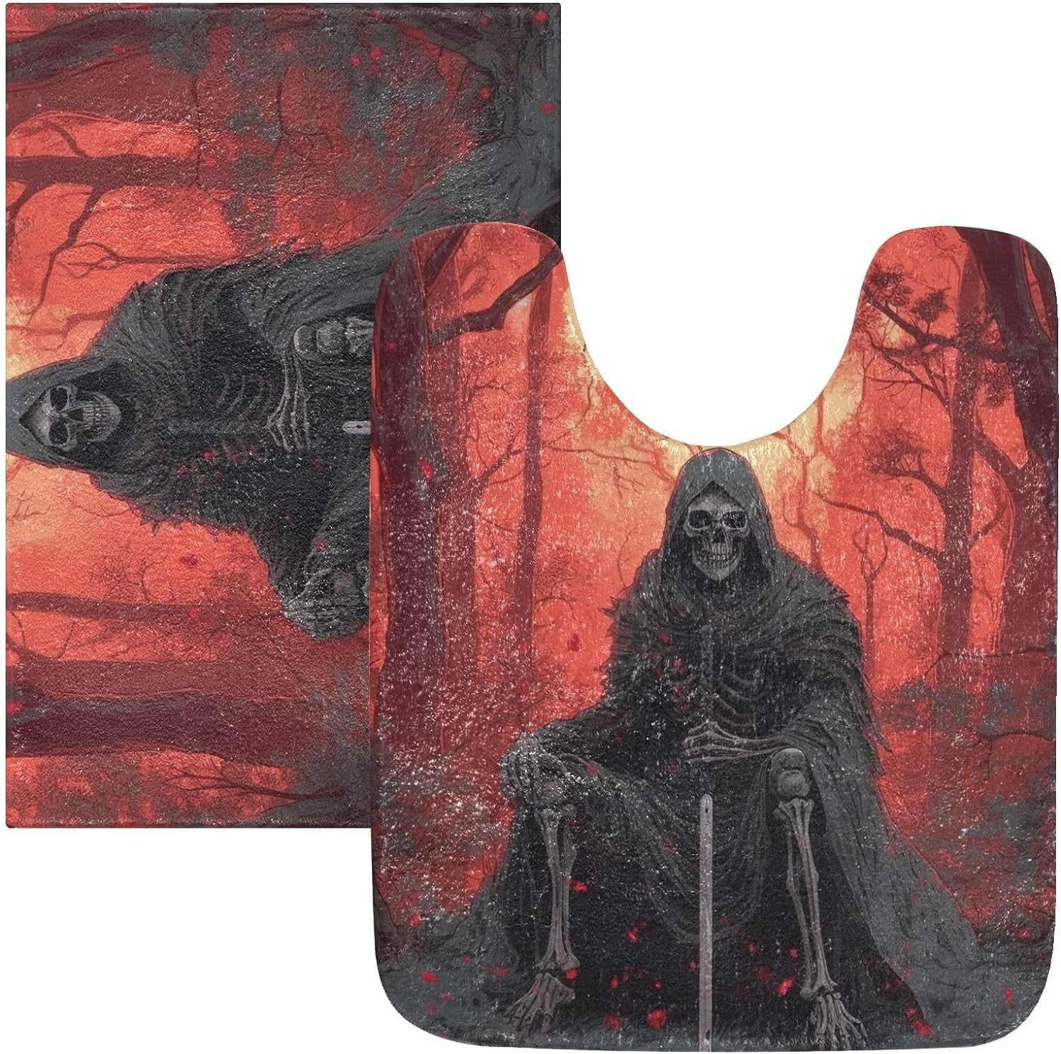 SKYSONIC Toiletry Mat Red Forest Skull Print, Fluffy Plush Absorbent ...