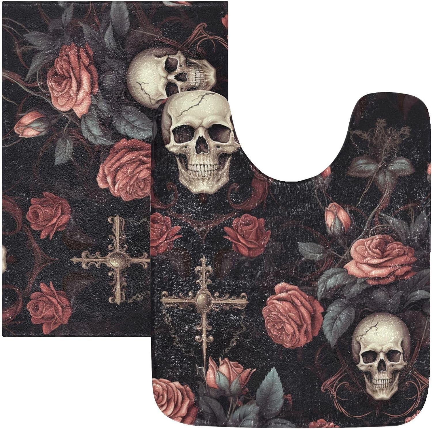 SKYSONIC Toiletry Mat Rose Skull Cross Print, Fluffy Plush Absorbent ...