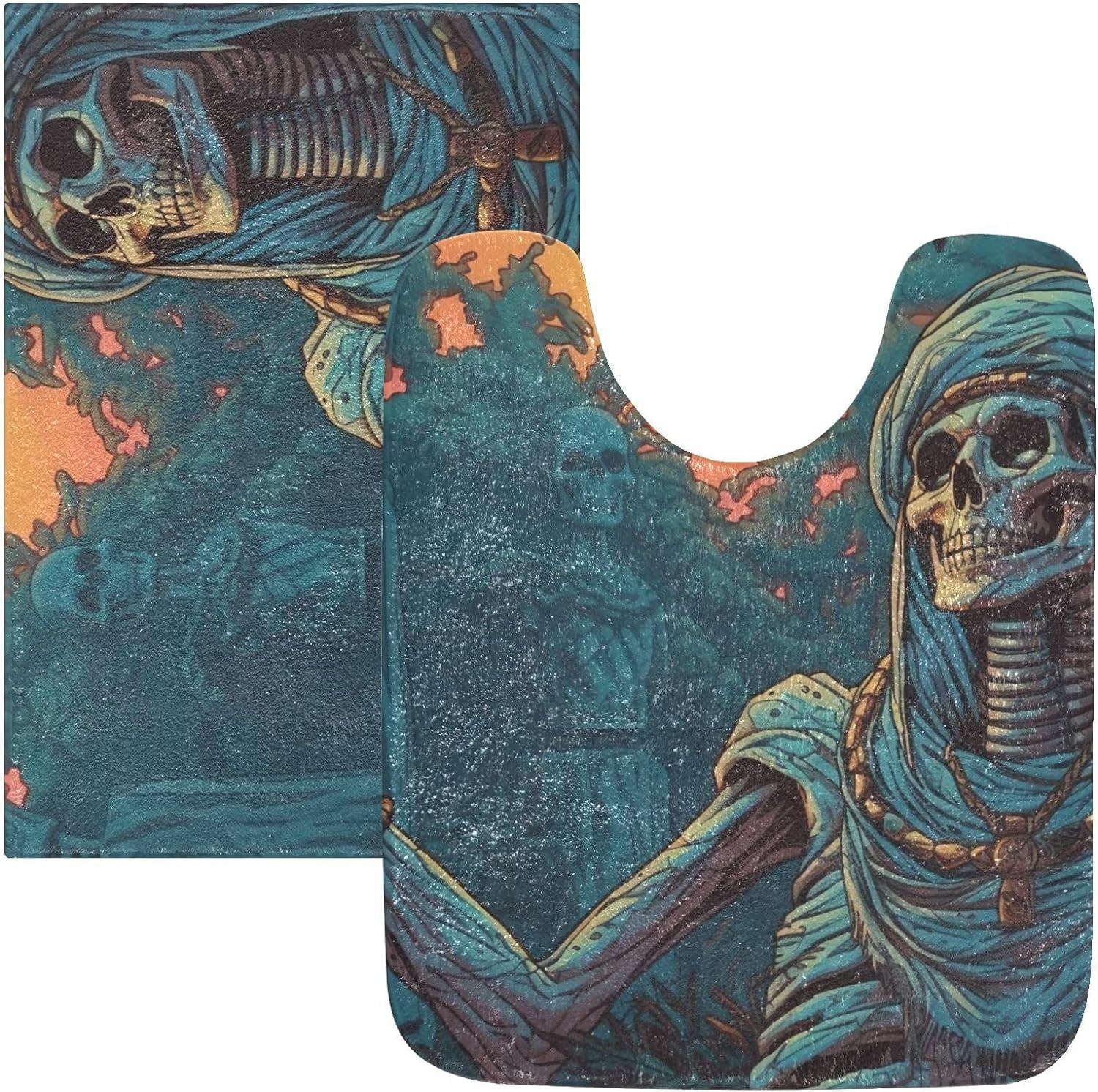 SKYSONIC Toiletry Mat Sitting Skeleton Print, Fluffy Plush Absorbent ...