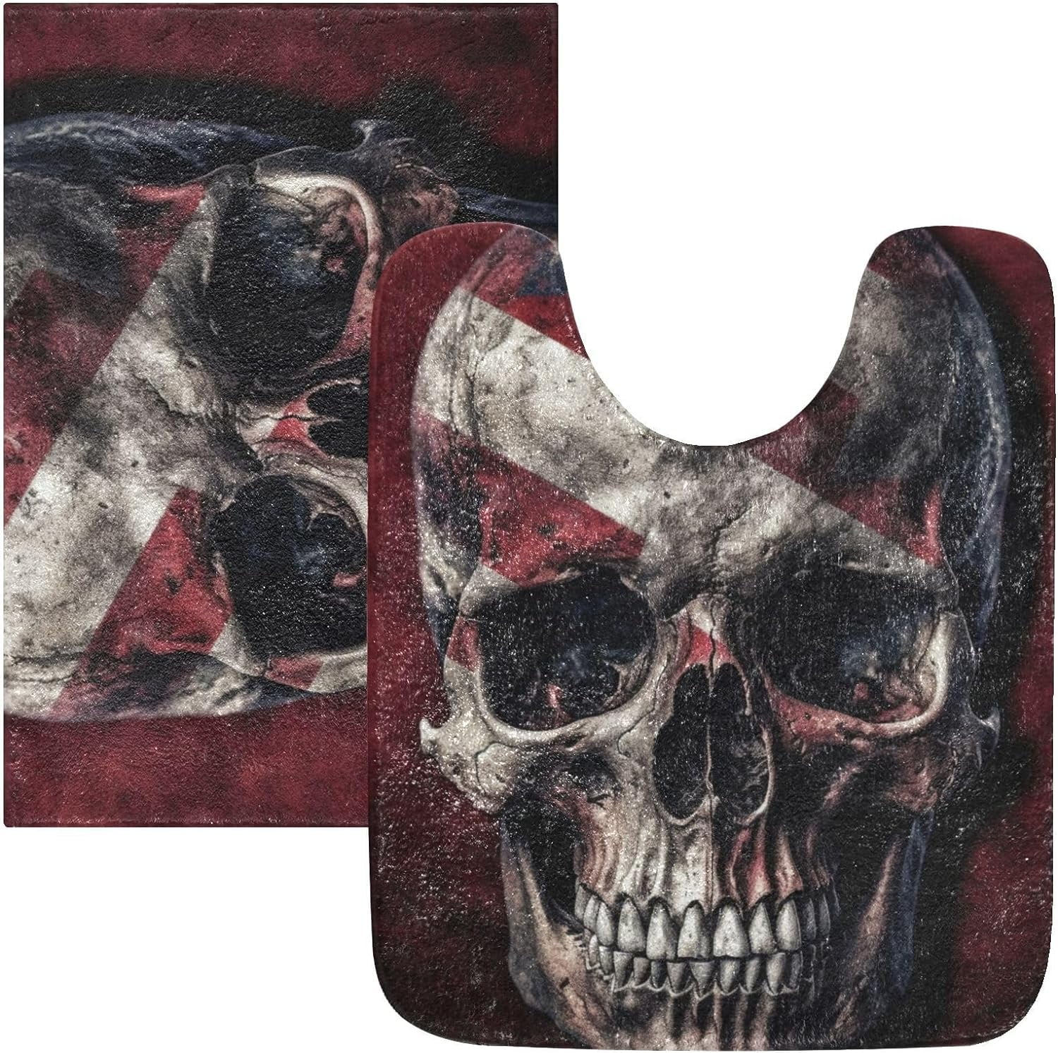 SKYSONIC Toiletry Mat Skull with American Flag Print, Fluffy Plush ...