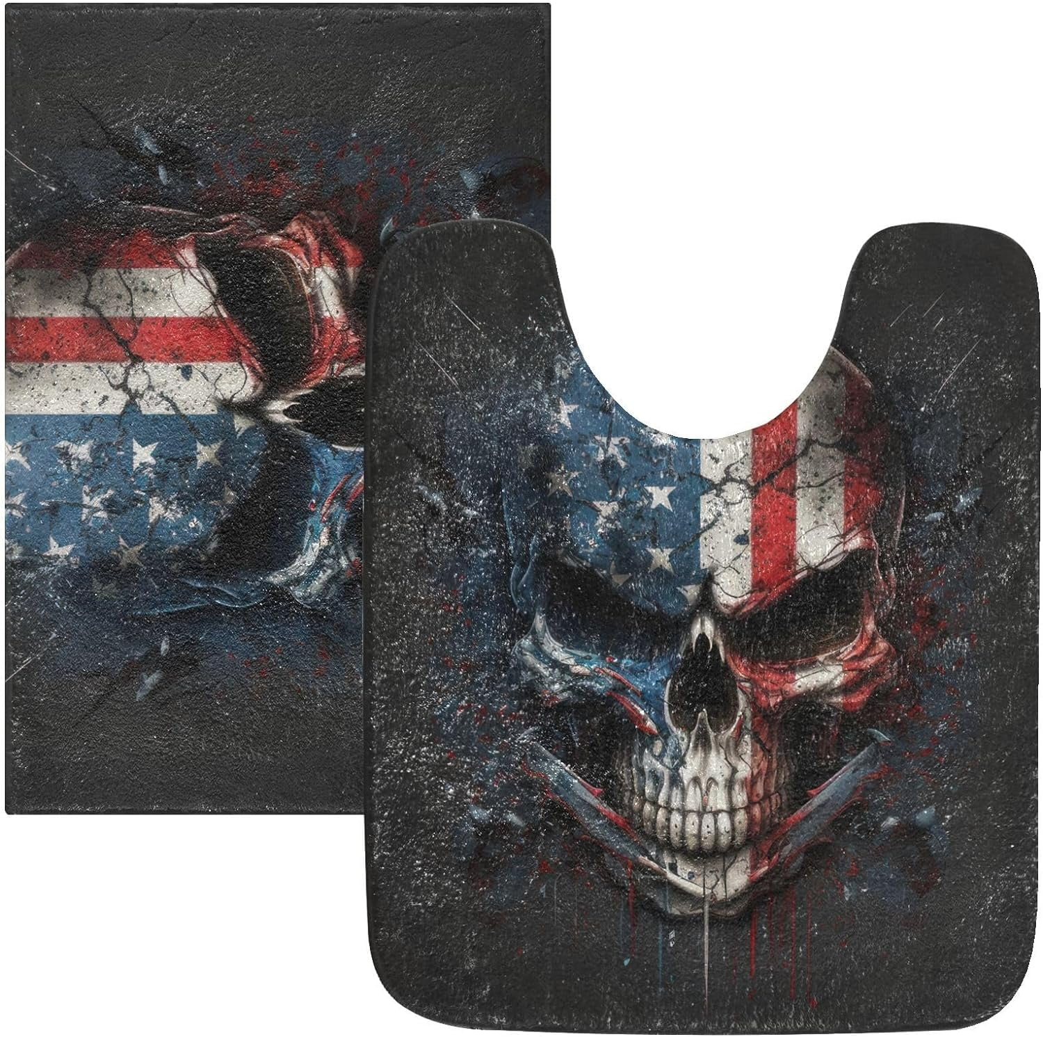 SKYSONIC Toiletry Mat Skull with American Flag Print, Fluffy Plush ...
