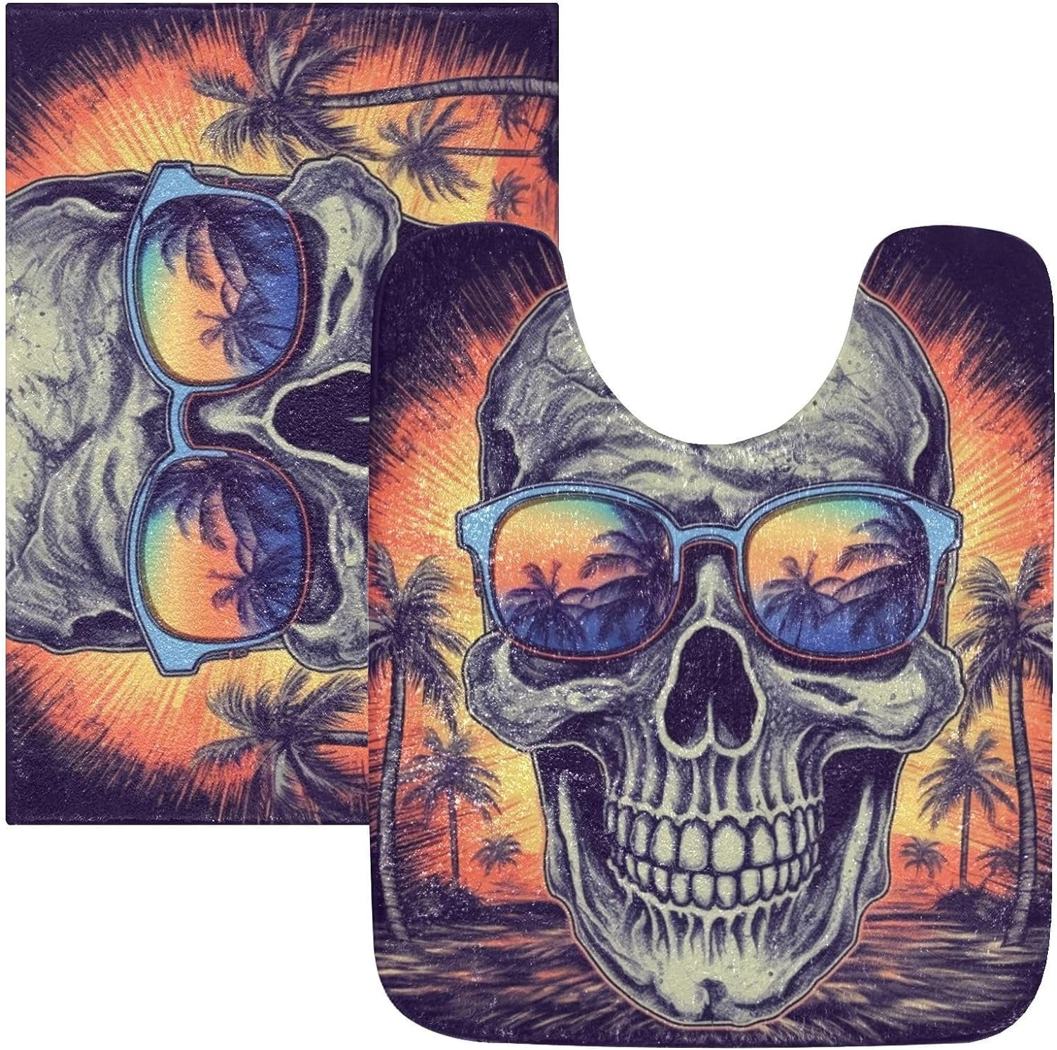SKYSONIC Toiletry Mat Skull Wearing Sunglasses Print, Fluffy Plush ...