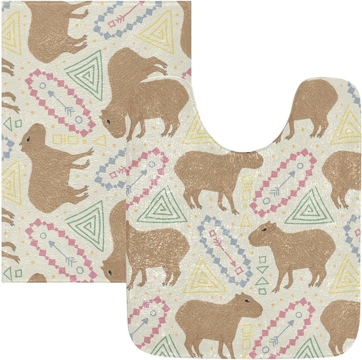 SKYSONIC Toiletry Mat Tribal Capybara Print, Fluffy Plush Absorbent ...