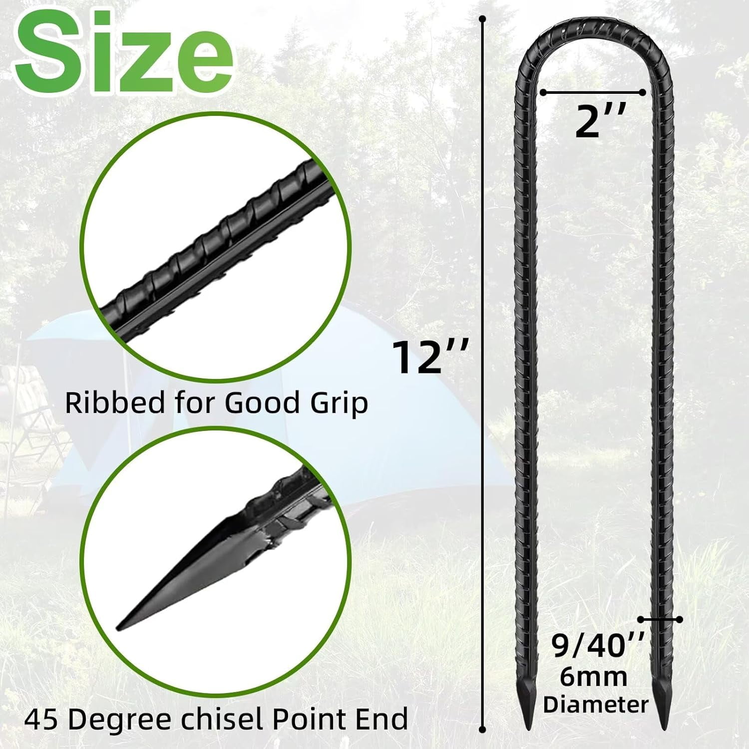 SKYSONIC Trampoline Anchors for High Winds, 16in x 10mm Galvanized U ...