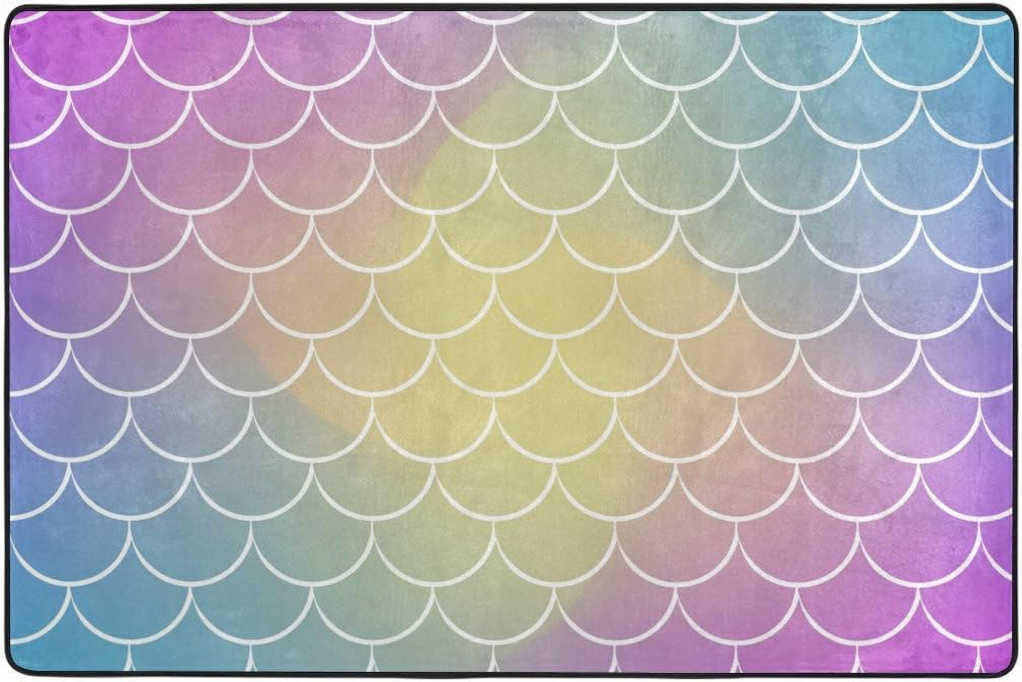 SKYSONIC Trendy Gradient Fish Scale Lightweight Carpet Mats Area Soft ...