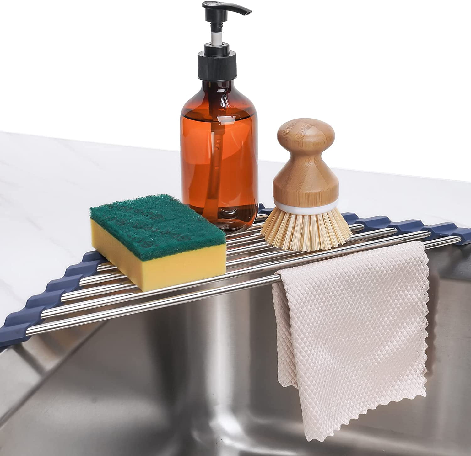 SKYSONIC Triangle Roll-Up Dish Drying Rack for Sink Corner Small ...