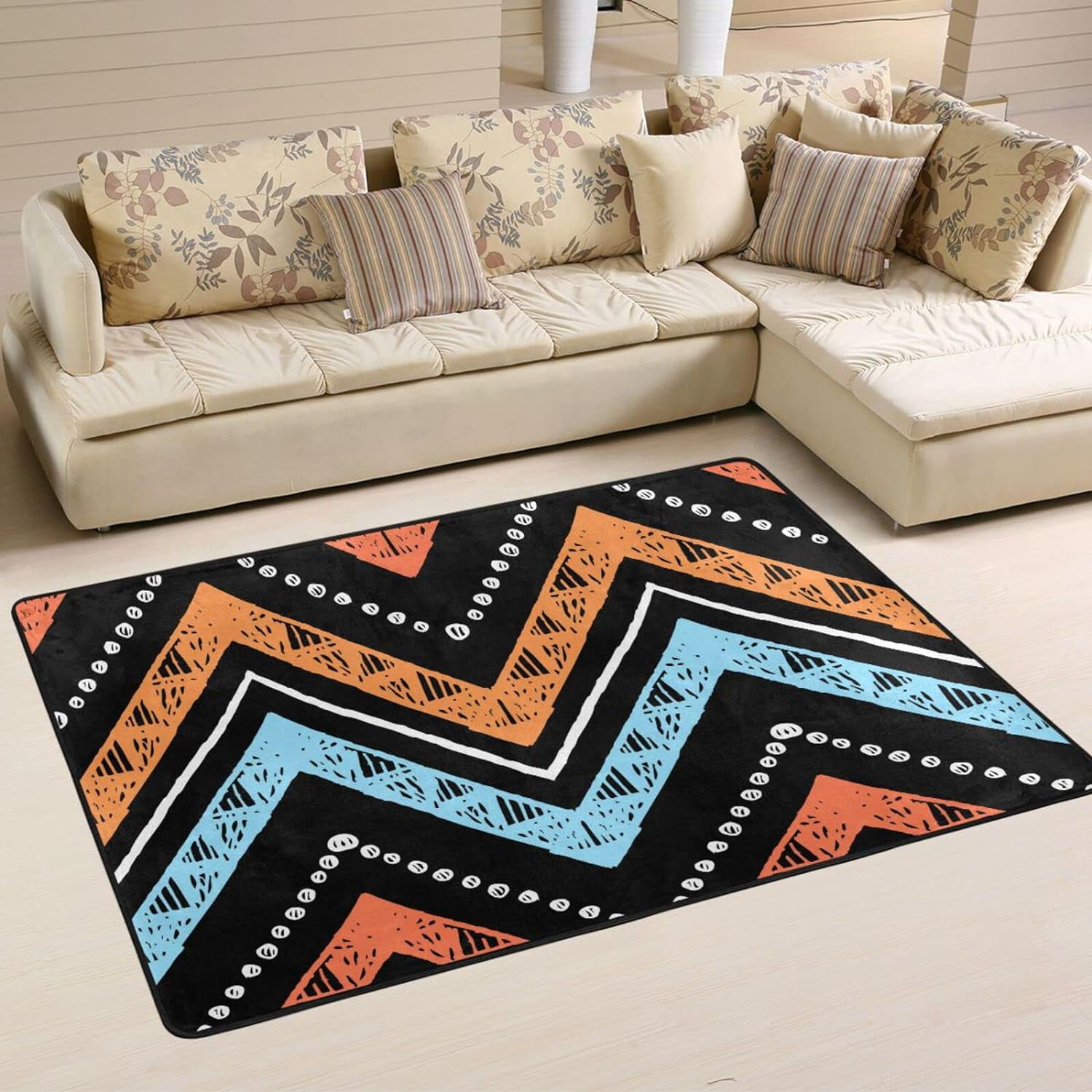 SKYSONIC Tribal Ethnic Chevron Non-Slip Area Rug, African Zig Zag Floor ...