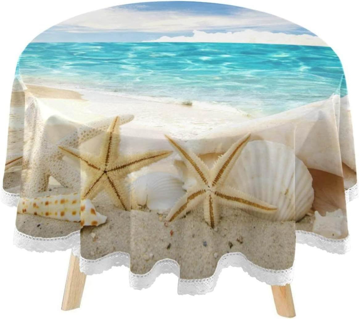 SKYSONIC Tropical Beach Coast Round Tablecloth 60inch Indoor Wrinkle ...
