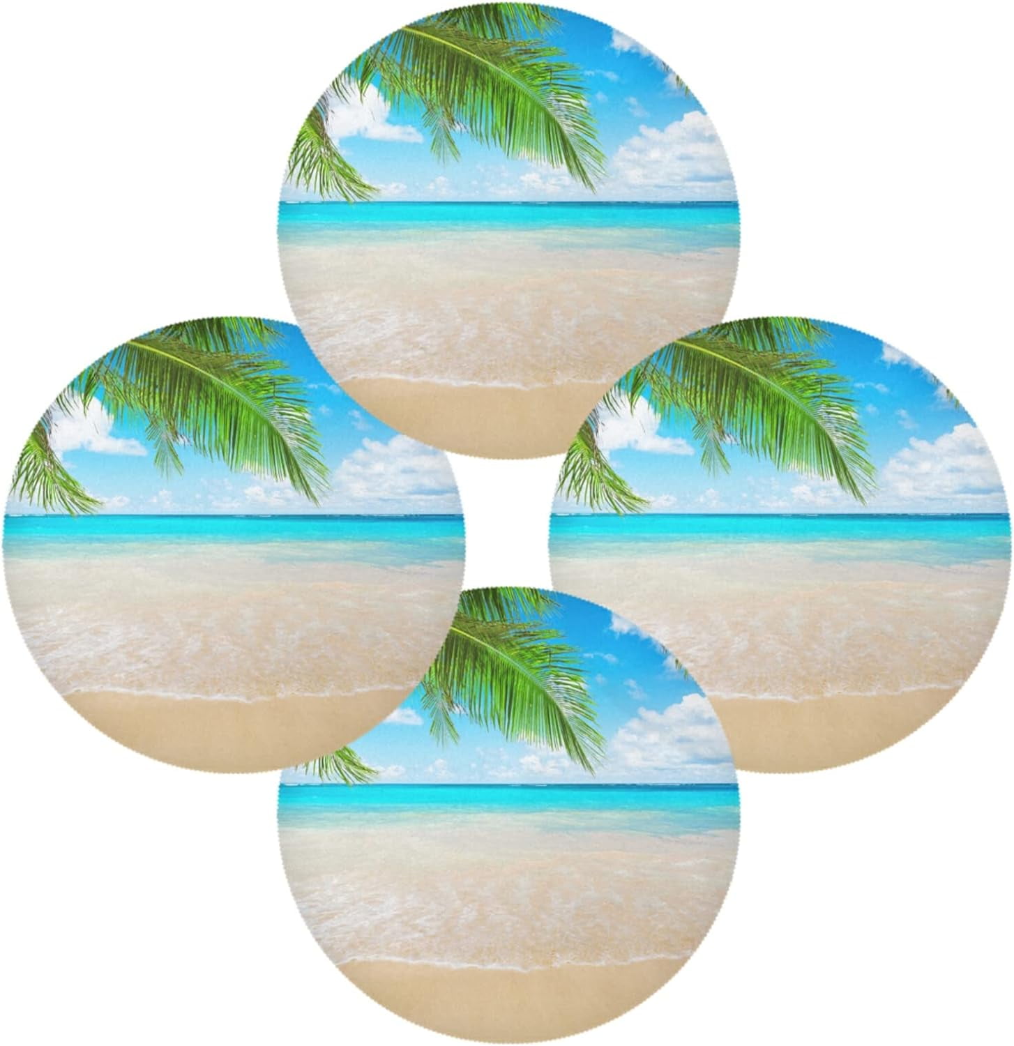SKYSONIC Tropical Beach with Palm Leave Round Placemats for Dining ...