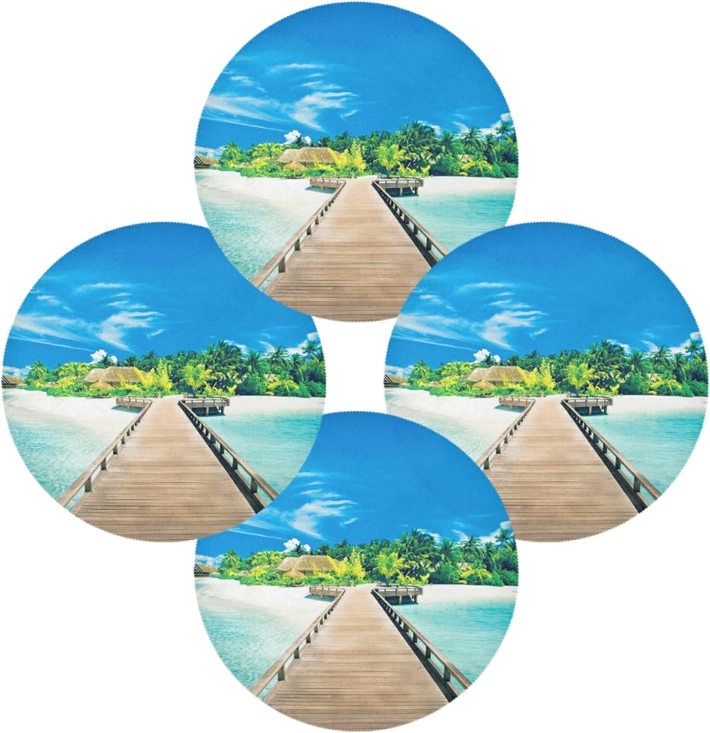 SKYSONIC Tropical Beach Round Placemats for Dining Table Non-Slip Heat ...