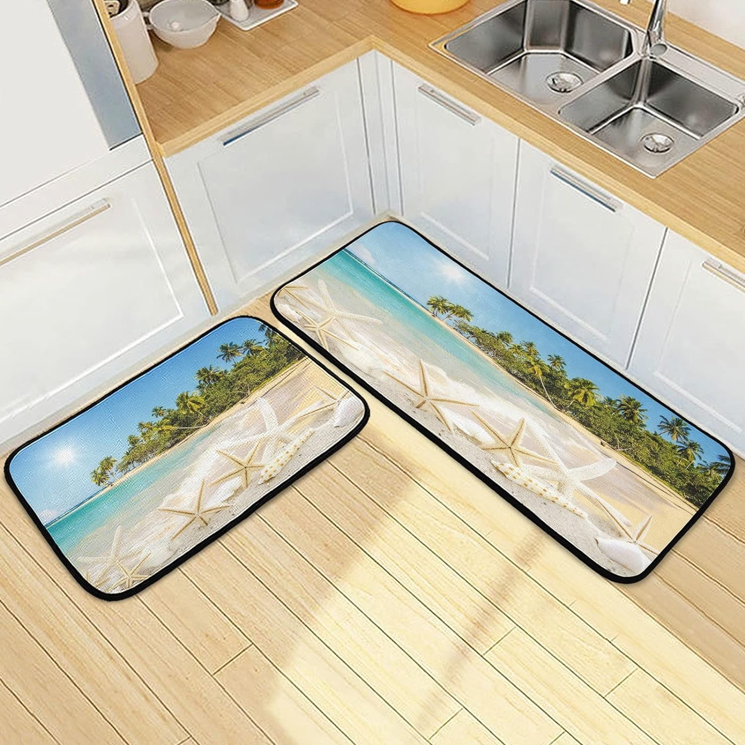 SKYSONIC Tropical Beach Summer Vacation Kitchen Mats and Rugs Starfish ...