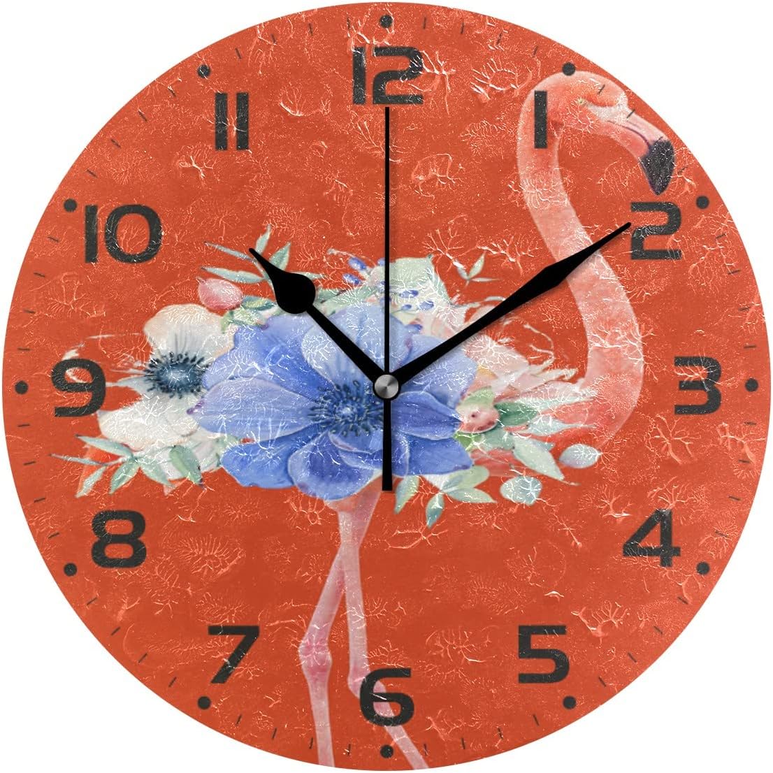 SKYSONIC Tropical Flamingo Flower Orange Wall Clock 10 Inch Silent Non ...