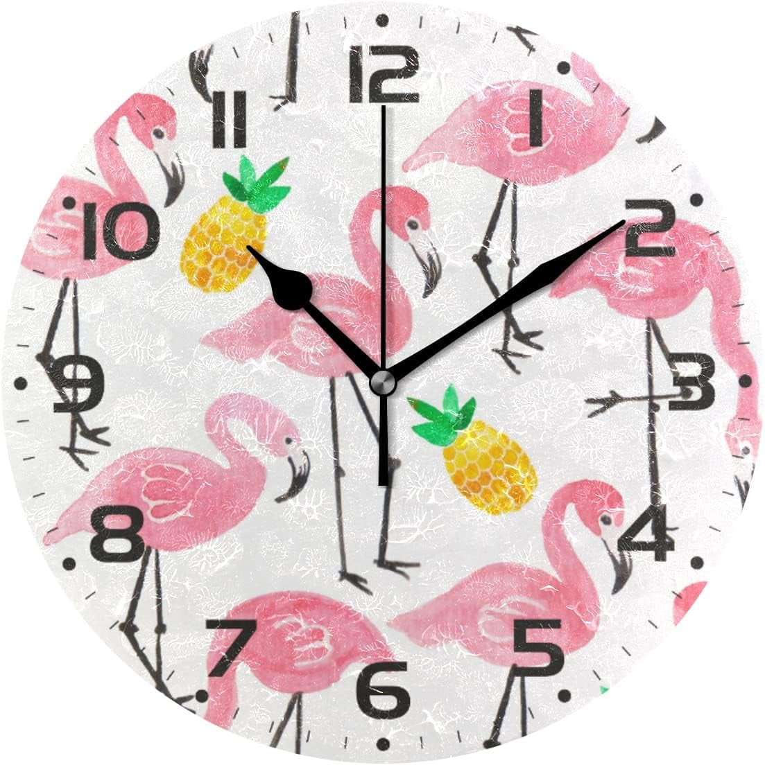 SKYSONIC Tropical Flamingo Pineapple Wall Clock 10 Inch Silent Non ...