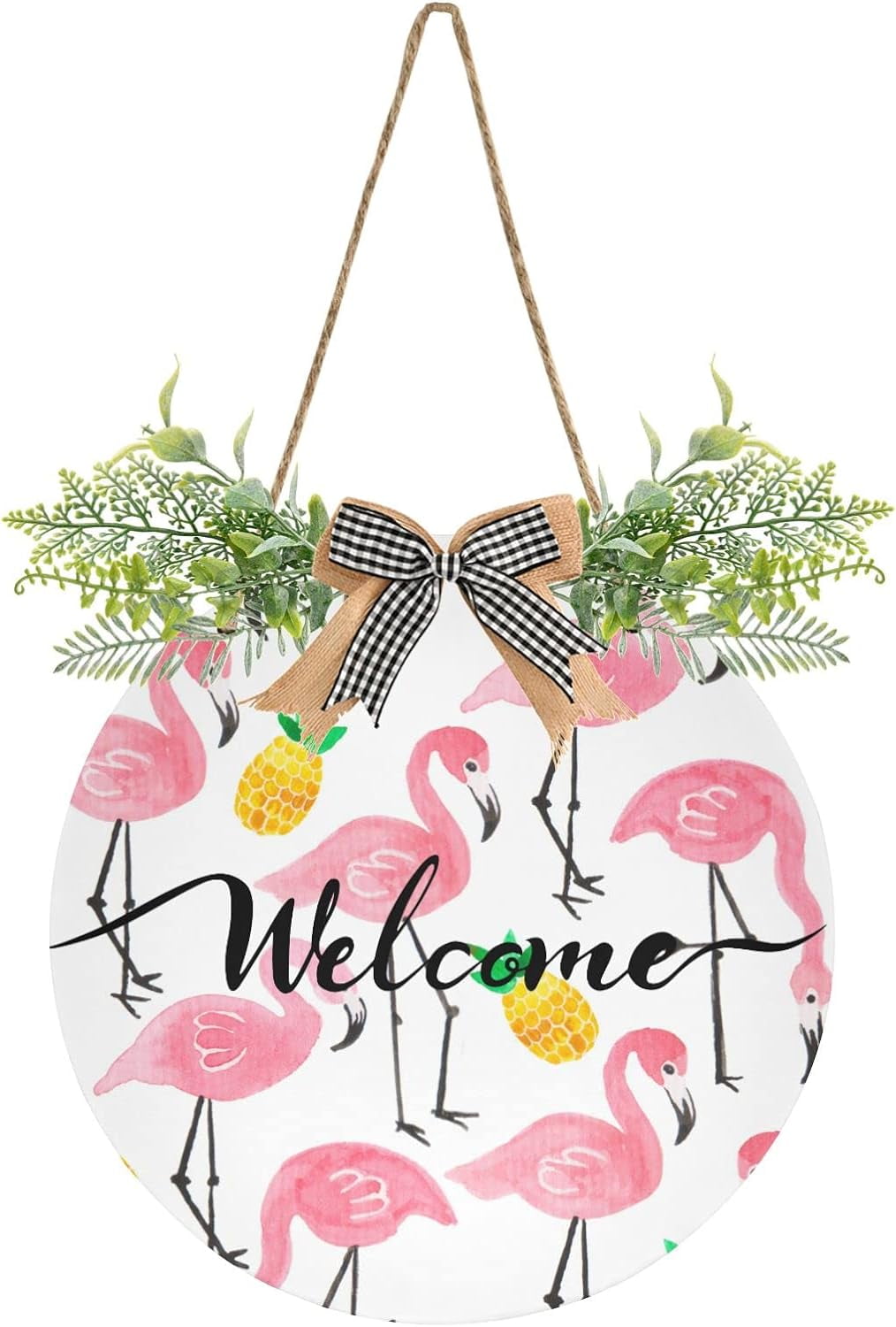 SKYSONIC Tropical Flamingo Pineapple Welcome Sign Front Door Decor ...