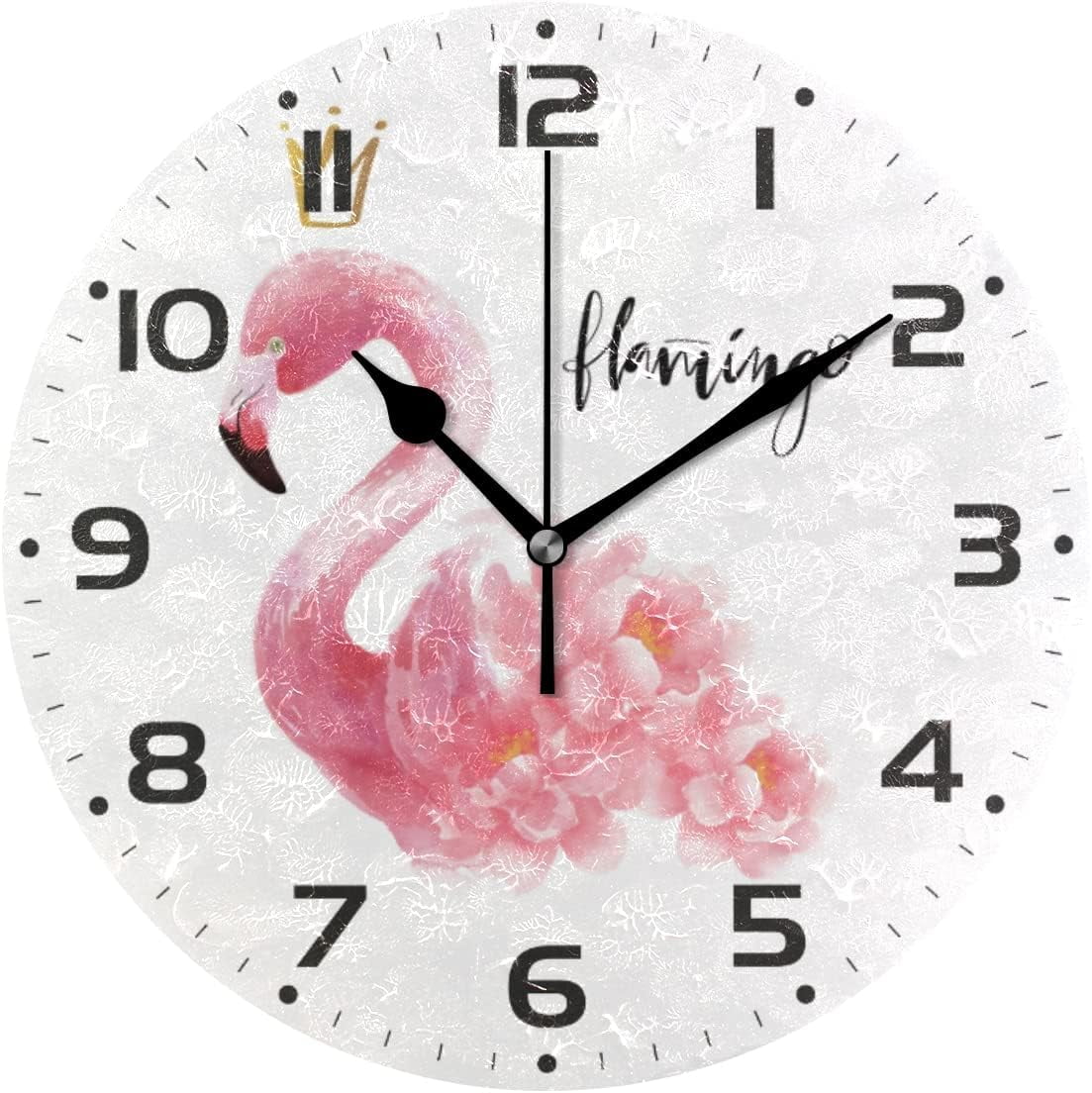 SKYSONIC Tropical Flamingo Wall Clock 10 Inch Silent Non Ticking Round ...