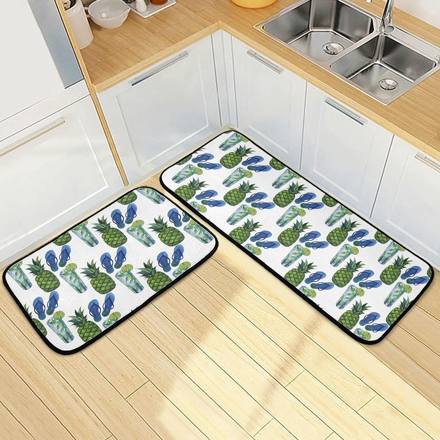 SKYSONIC Tropical Flip Flops Pineapple Kitchen Rugs Set of 2 ...