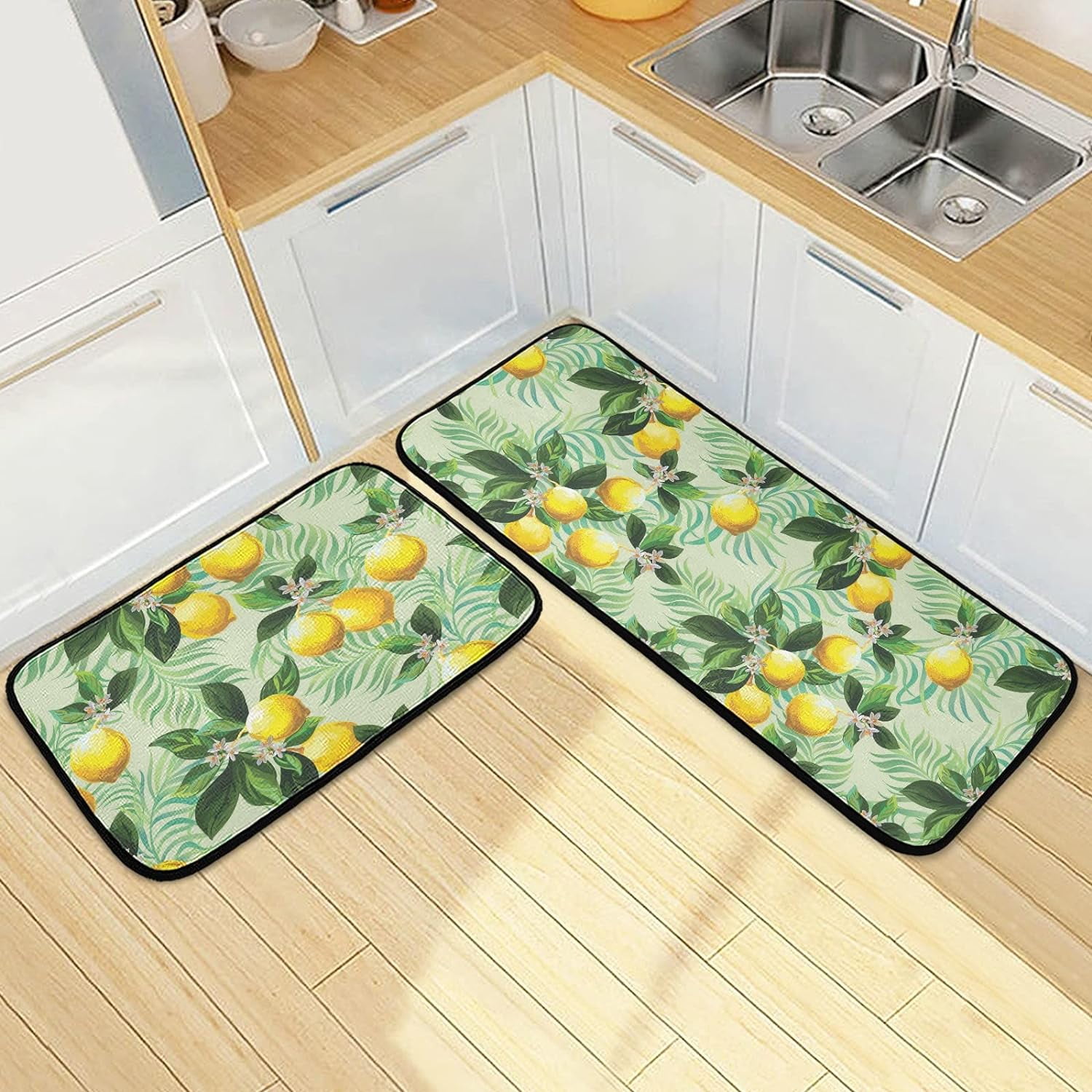 SKYSONIC Tropical Lemons Citrus Kitchen Mats and Rugs, Summer Palm ...