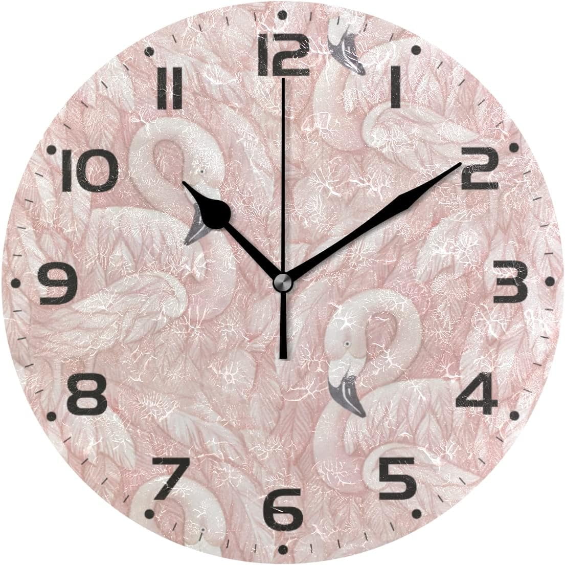 SKYSONIC Tropical Pink Flamingo Wall Clock 10 Inch Silent Non Ticking ...