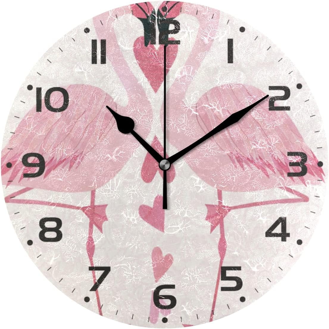 SKYSONIC Tropical Pink Flamingo Wall Clock 10 Inch Silent Non Ticking ...