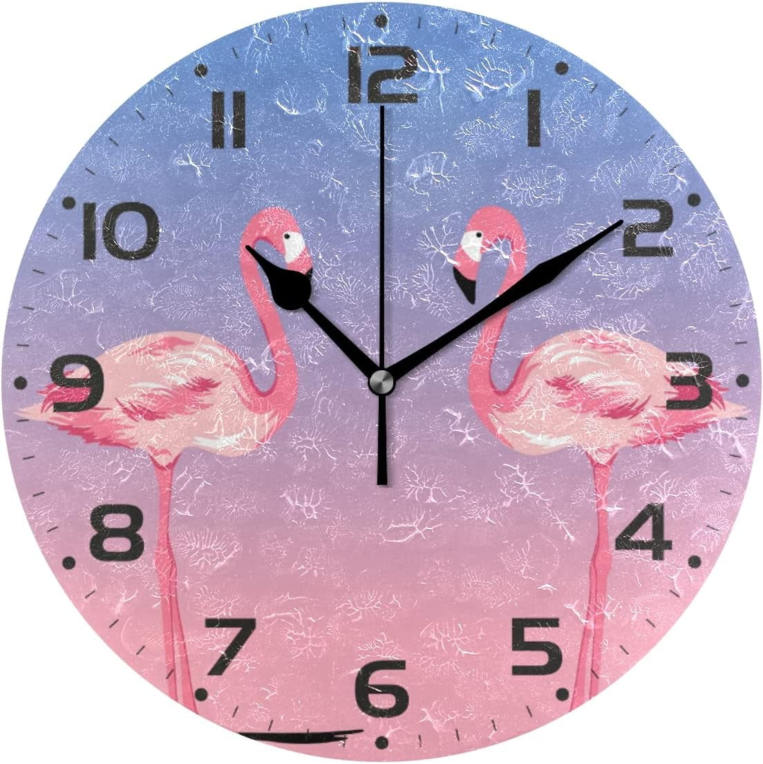 SKYSONIC Tropical Pink Flamingo Wall Clock 10 Inch Silent Non Ticking ...