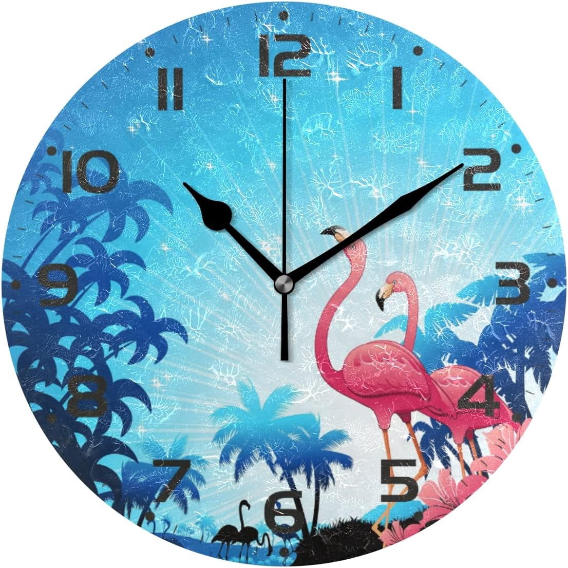 SKYSONIC Tropical Pink Flamingos Wall Clock 10 Inch Silent Non Ticking ...