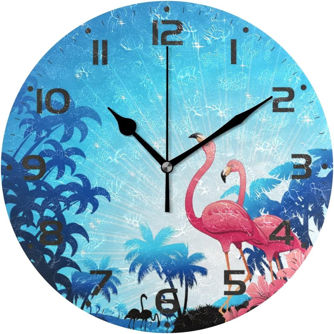 SKYSONIC Tropical Pink Flamingos Wall Clock 10 Inch Silent Non Ticking ...