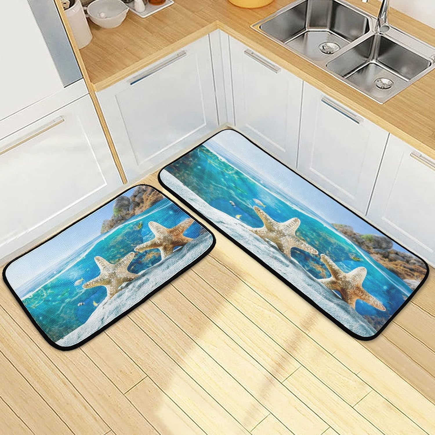 SKYSONIC Tropical Starfish Ocean Kitchen Mats and Rugs Summer Shell ...
