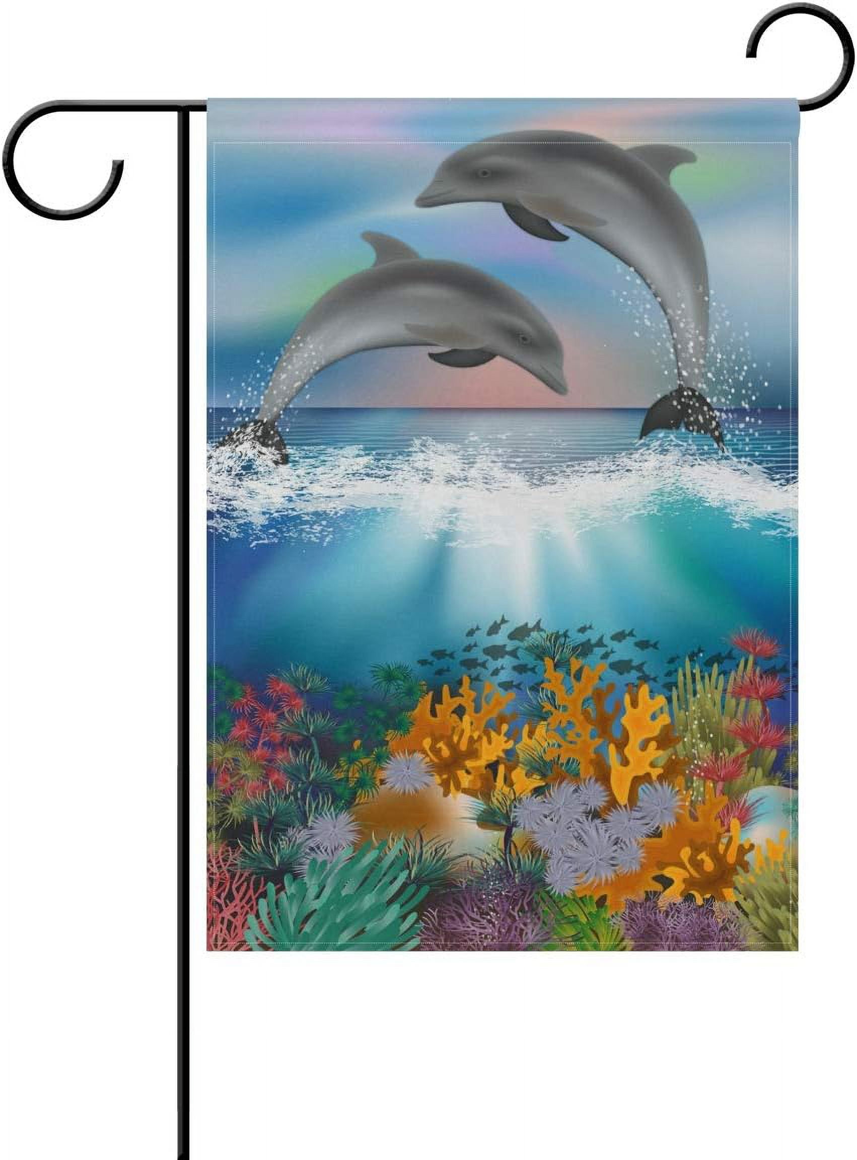 SKYSONIC Tropical Underwater Dolphins Double-Sided Printed Garden House ...
