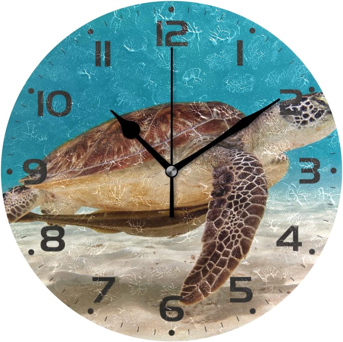 SKYSONIC Turtle Wall Clock 10 Inch Silent Non Ticking Round Clock Oil ...