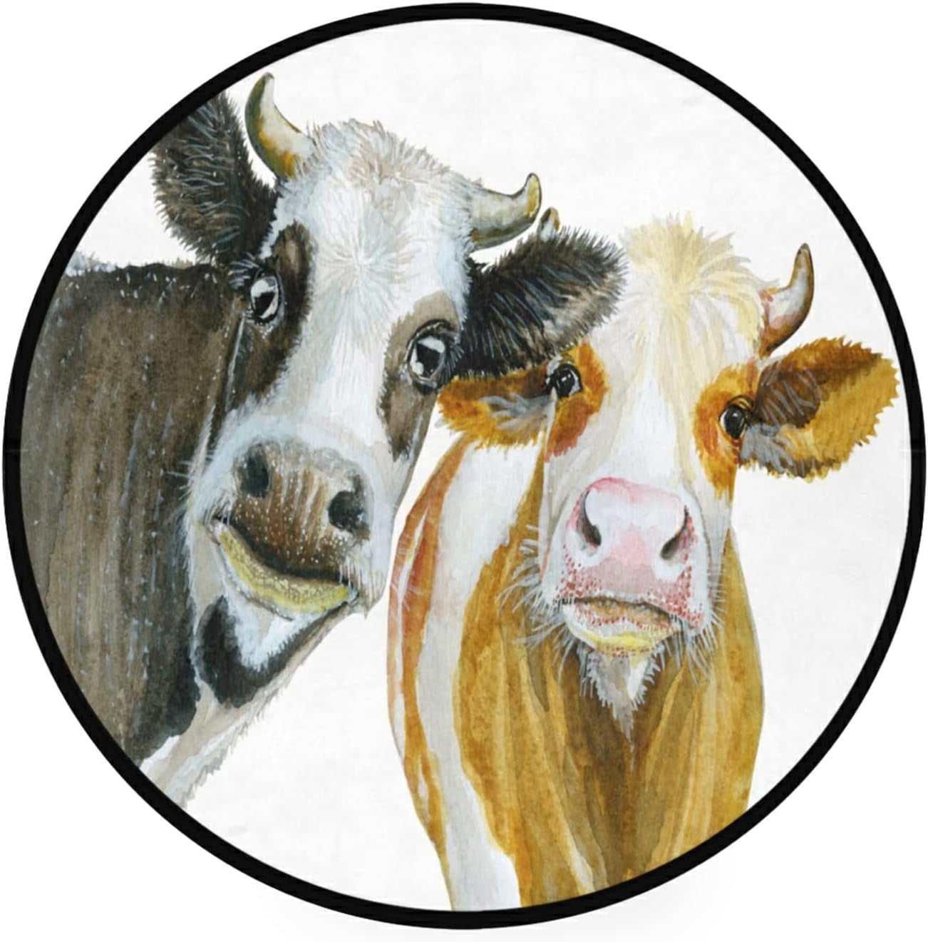 SKYSONIC Two Cute Cows Looking Curiously Round Area Rug Chair Couch ...