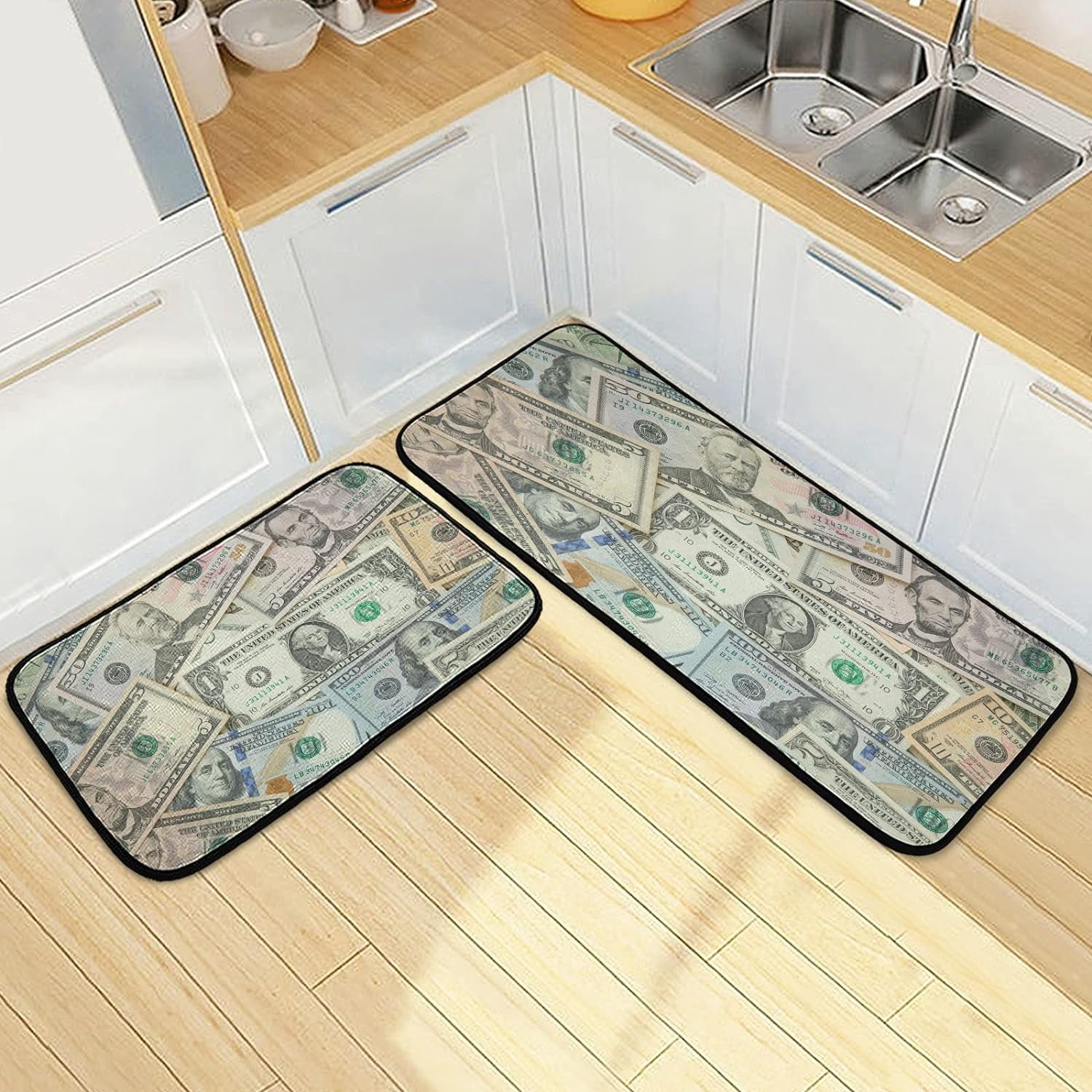 SKYSONIC USA American Money Kitchen Mats and Rugs Hundred Dollar Bills ...