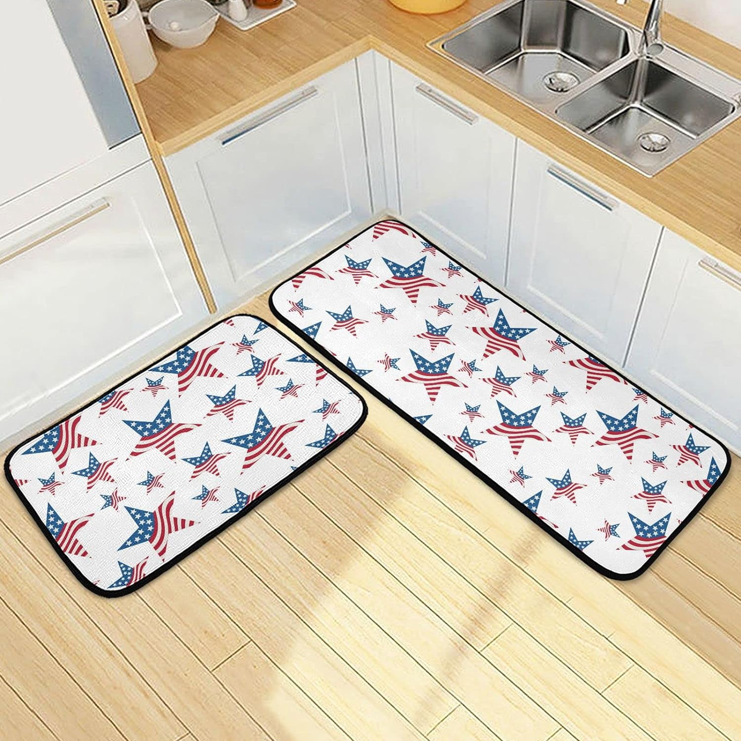 SKYSONIC USA Flag Stars Kitchen Rugs Set of 2, 4th of July Floor Runner ...