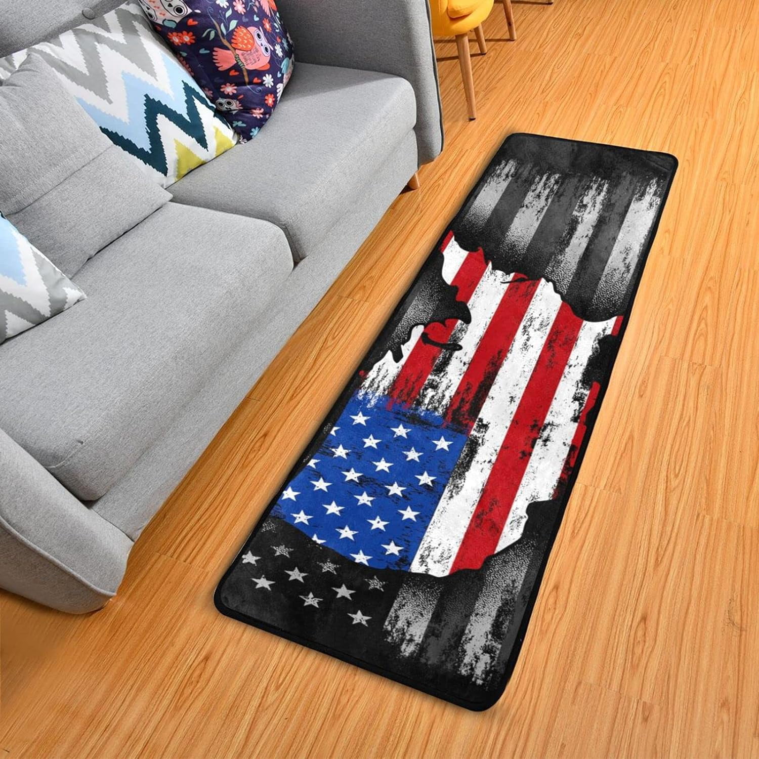 SKYSONIC USA Map on Flag Runner Rug with Rubber Backing, Independence ...