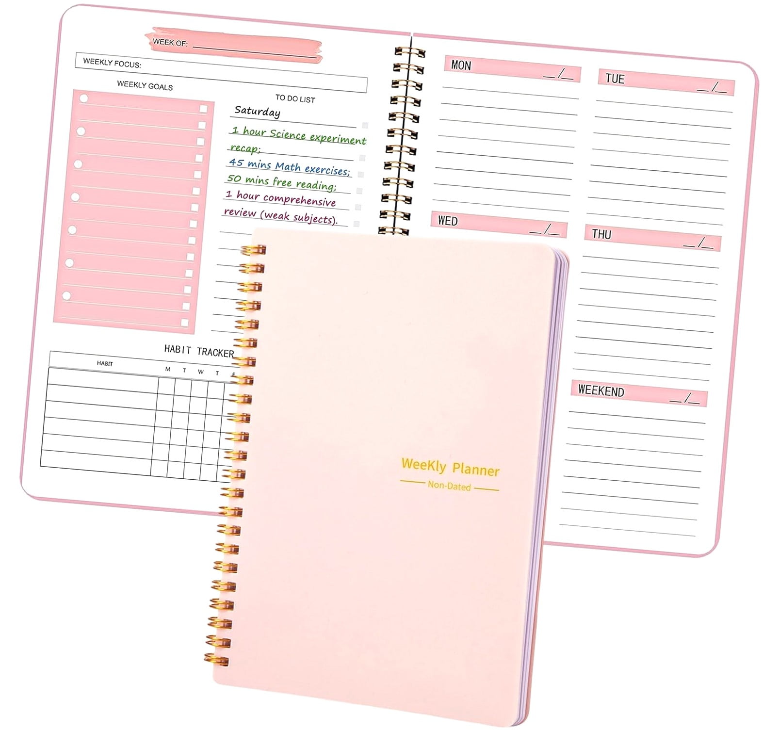SKYSONIC Undated Weekly Planner, A5 Personal Goals Journal Non-Dated ...