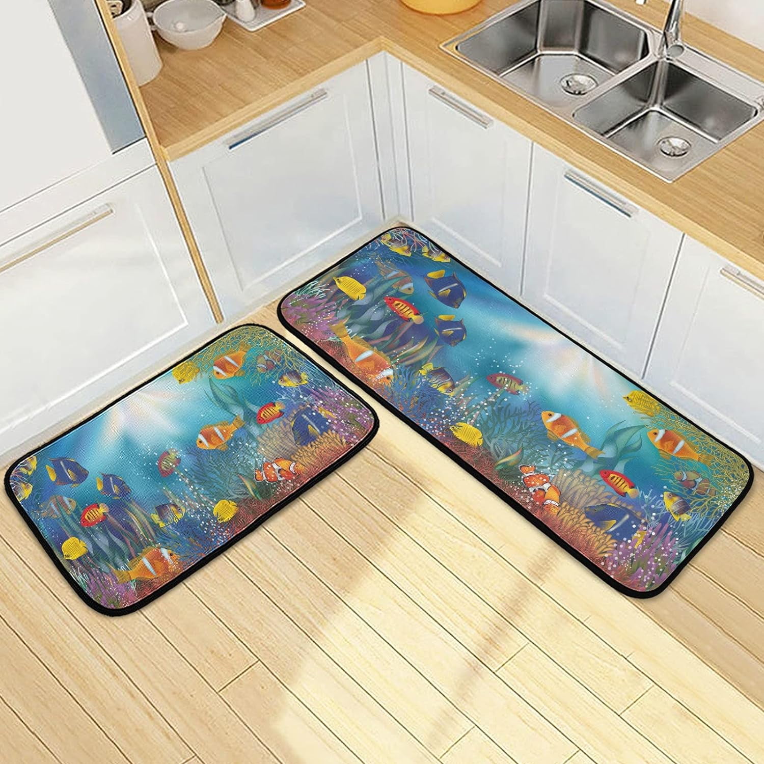 SKYSONIC Underwater Tropical Fishs Kitchen Mats and Rugs Sea World Life ...