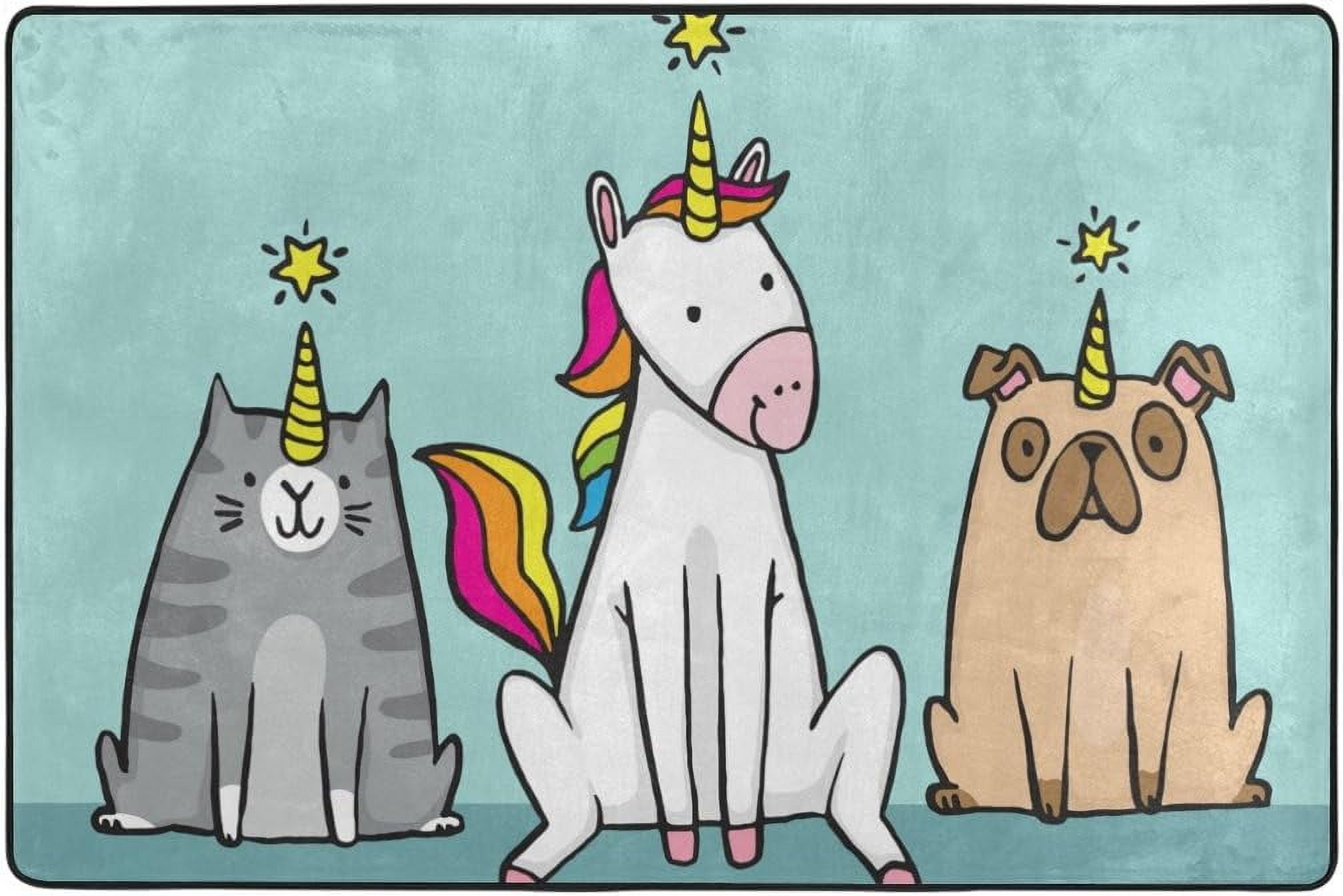 SKYSONIC Unicorn Cat Caticorn Pug Unipig Area Rug Pad - 72x48 inch ...