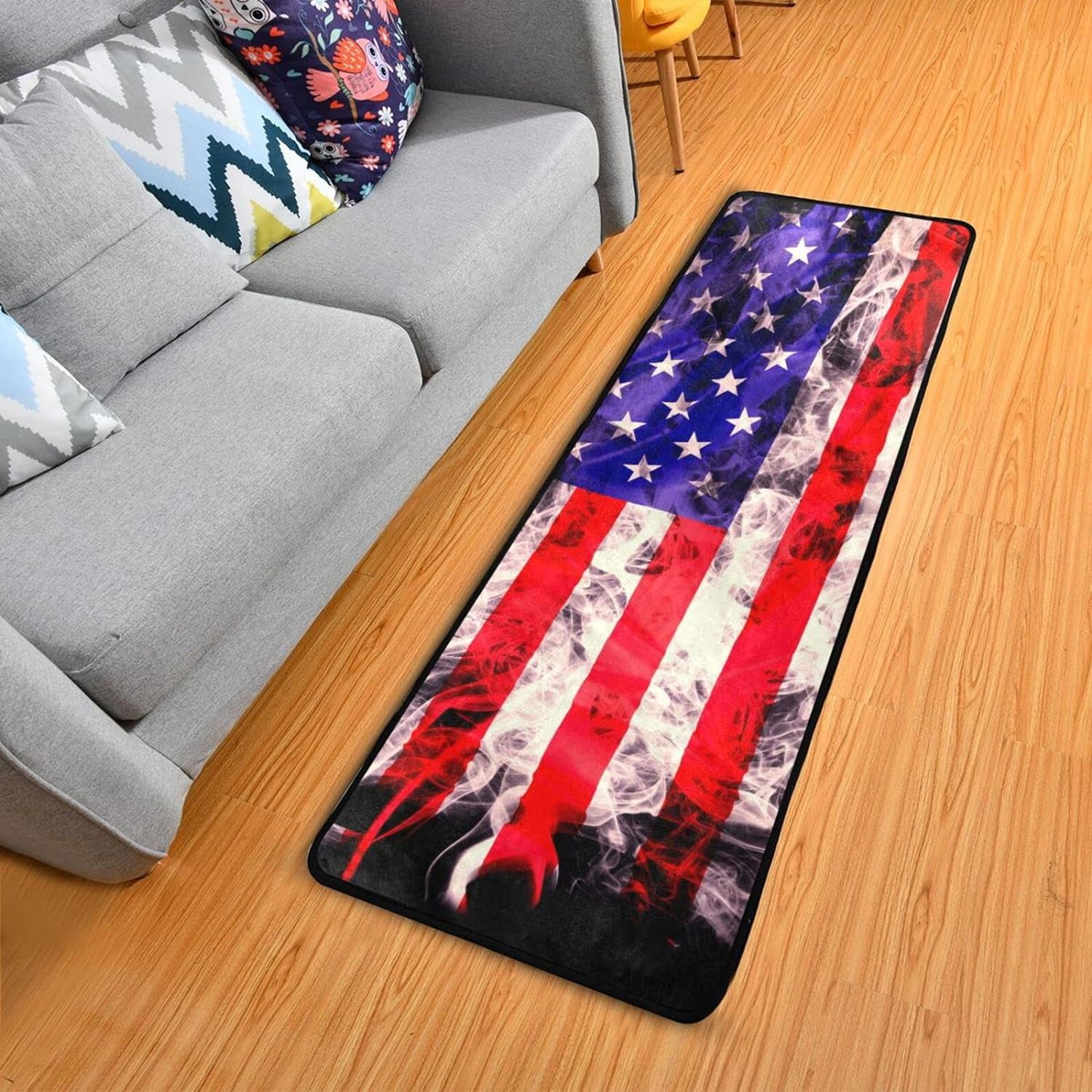 SKYSONIC Unique American Flag Runner Rug with Rubber Backing, USA ...