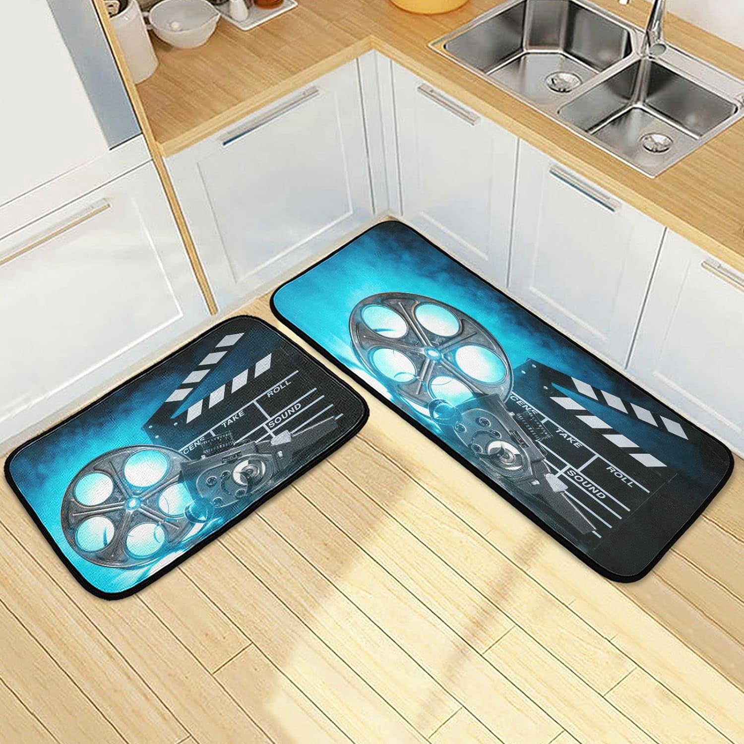 SKYSONIC Unique Kinetoscope Film Kitchen Mats Set of 2 Movie Action ...